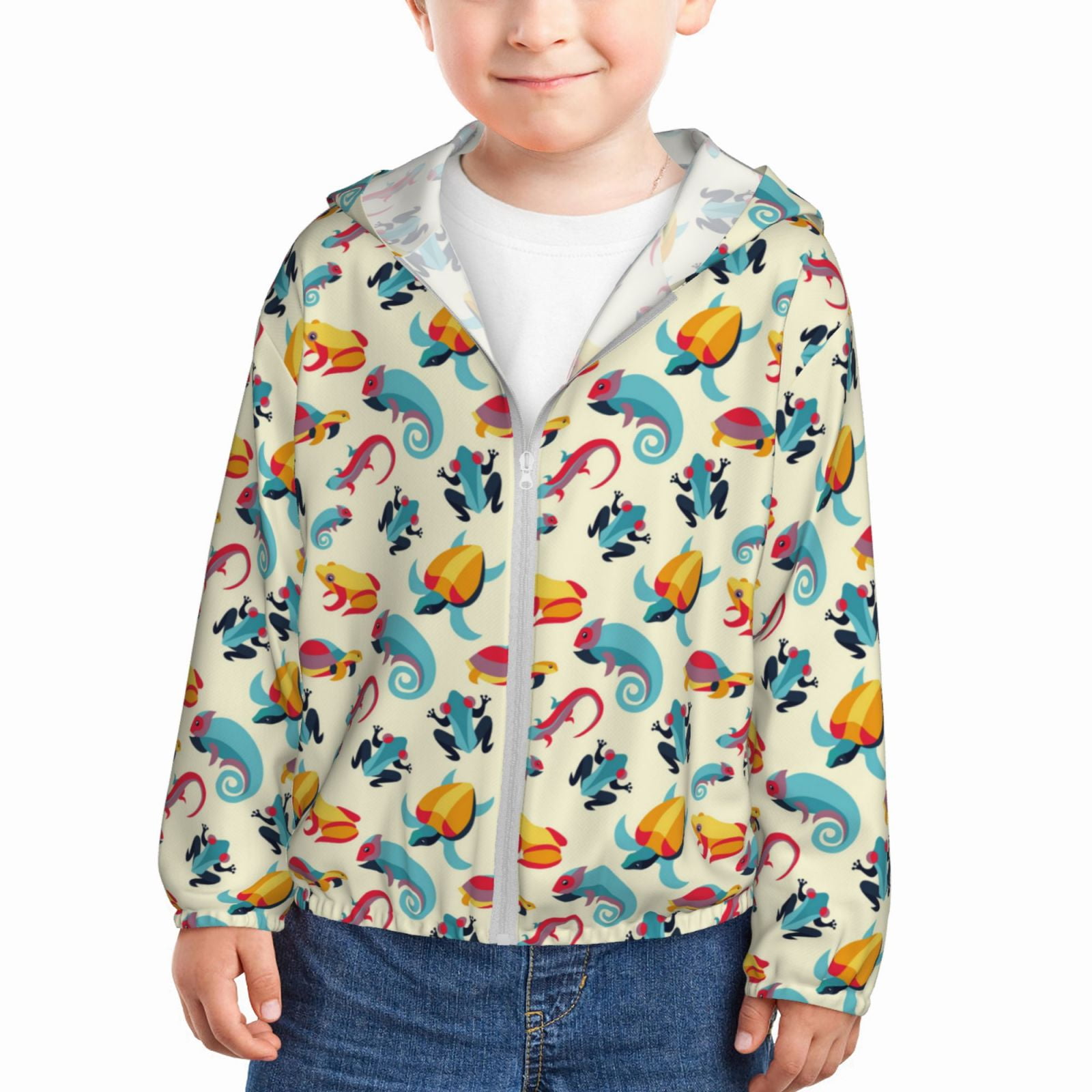 Kids Zip Up Hoodie for Boys Girls Toddler - Colorful Lizard Frog Turtle ...