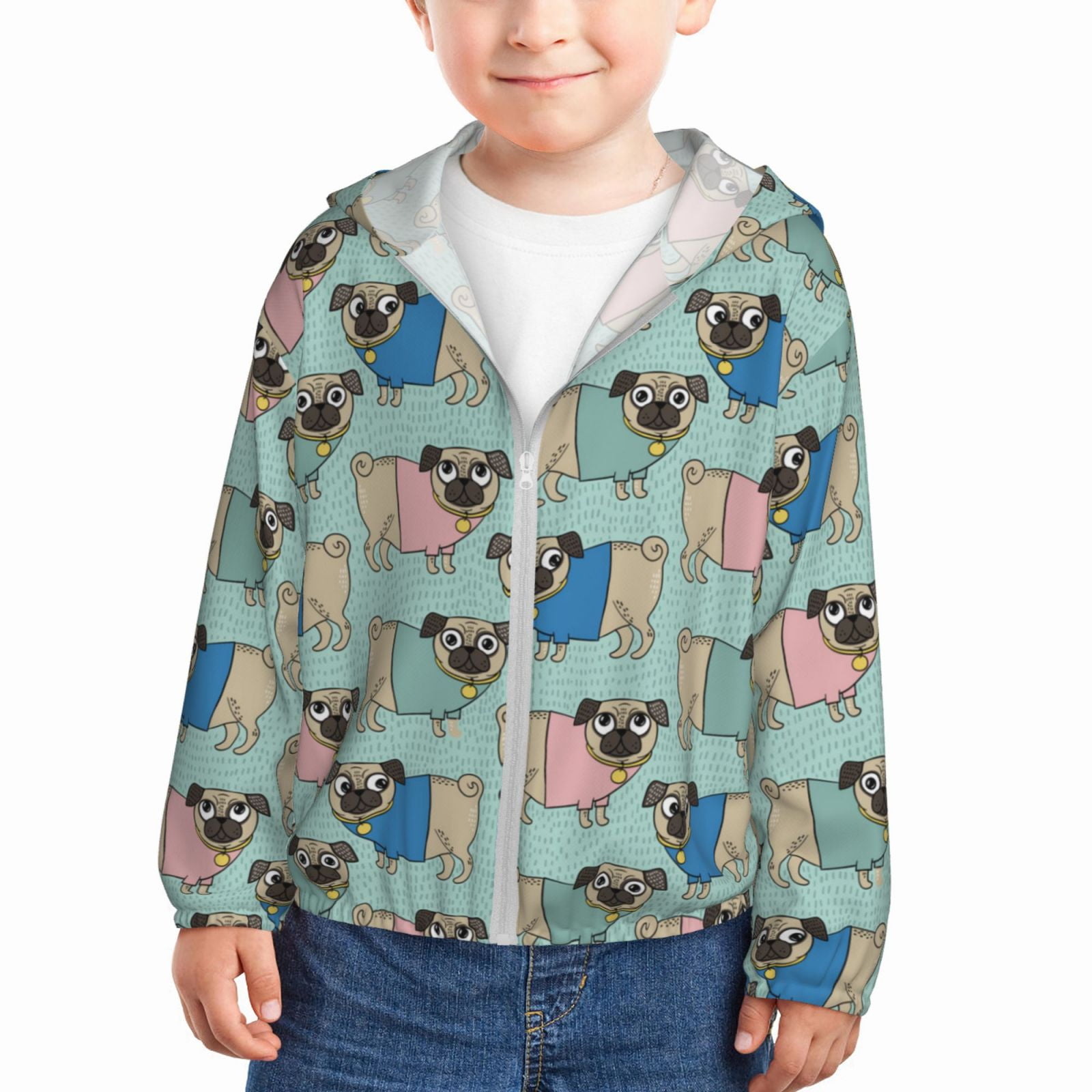 Kids Zip Up Hoodie for Boys Girls Toddler - Colorful Pugs Lightweight Long Sleeve 18M Boys Girl ...