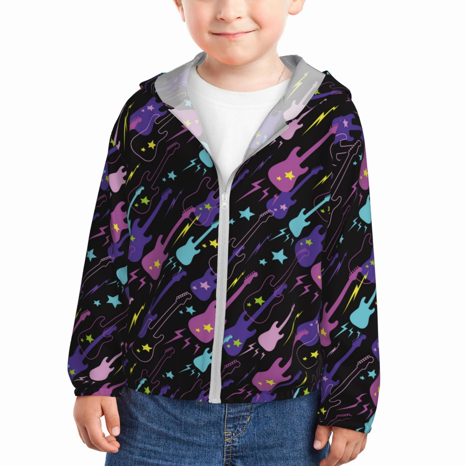 Kids Zip Up Hoodie for Boys Girls Toddler - Colorful guitar Lightweight Long Sleeve 2T Boys Girl ...