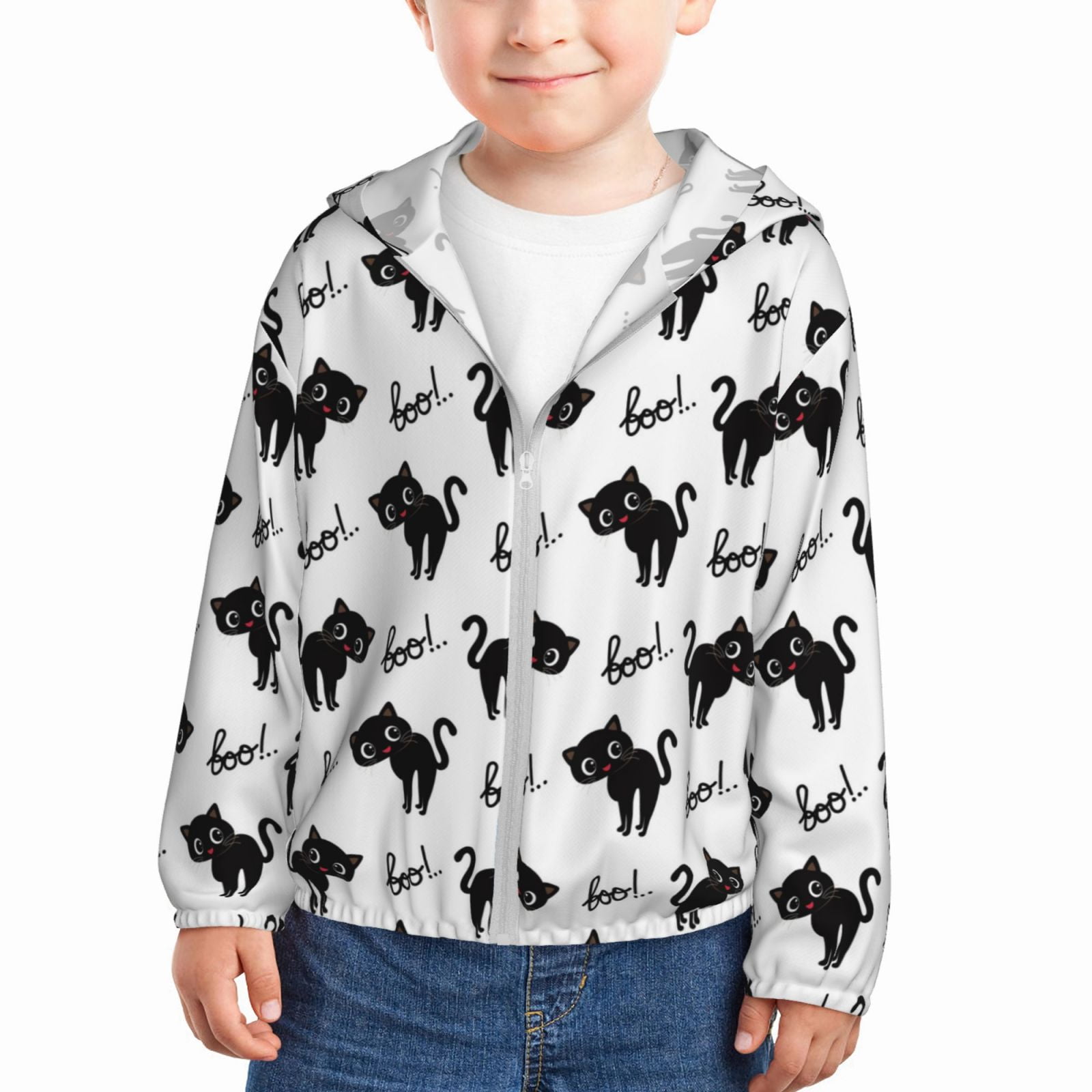 Kids Zip Up Hoodie for Boys Girls Toddler - Cute Cartoon Cat Black Lightweight Long Sleeve 3T ...