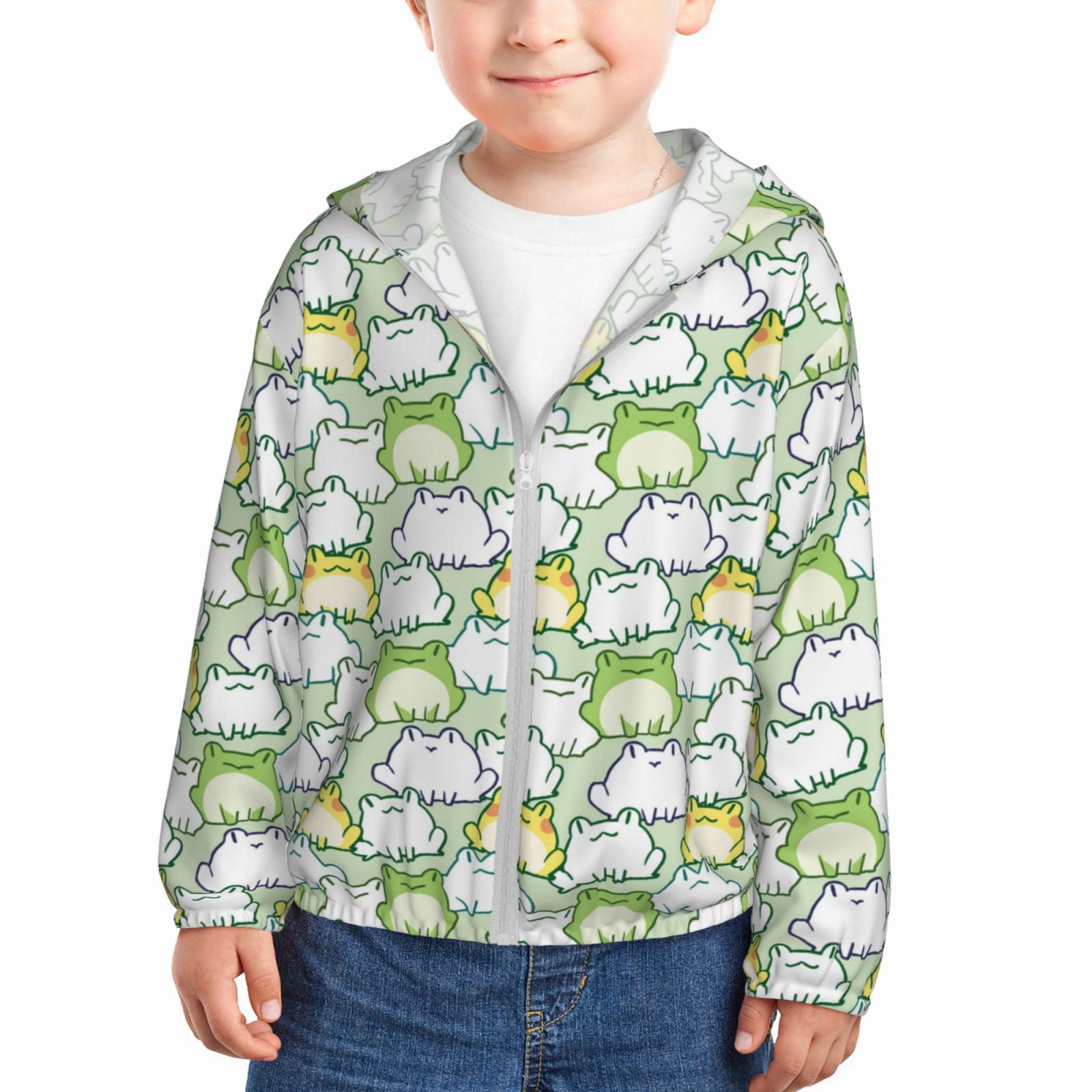 Kids Zip Up Hoodie for Boys Girls Toddler - Cute Cartoon Frog Light Green Lightweight Long ...