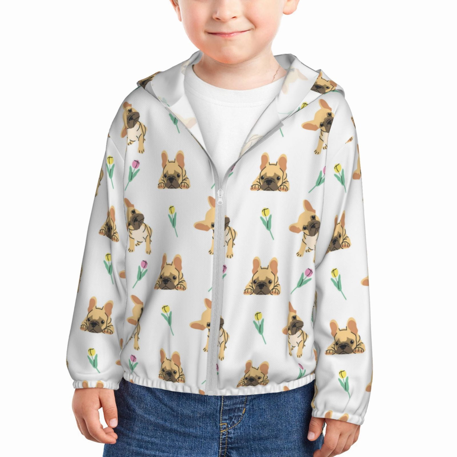 Kids Zip Up Hoodie for Boys Girls Toddler - Cute French Bulldog Tulip ...