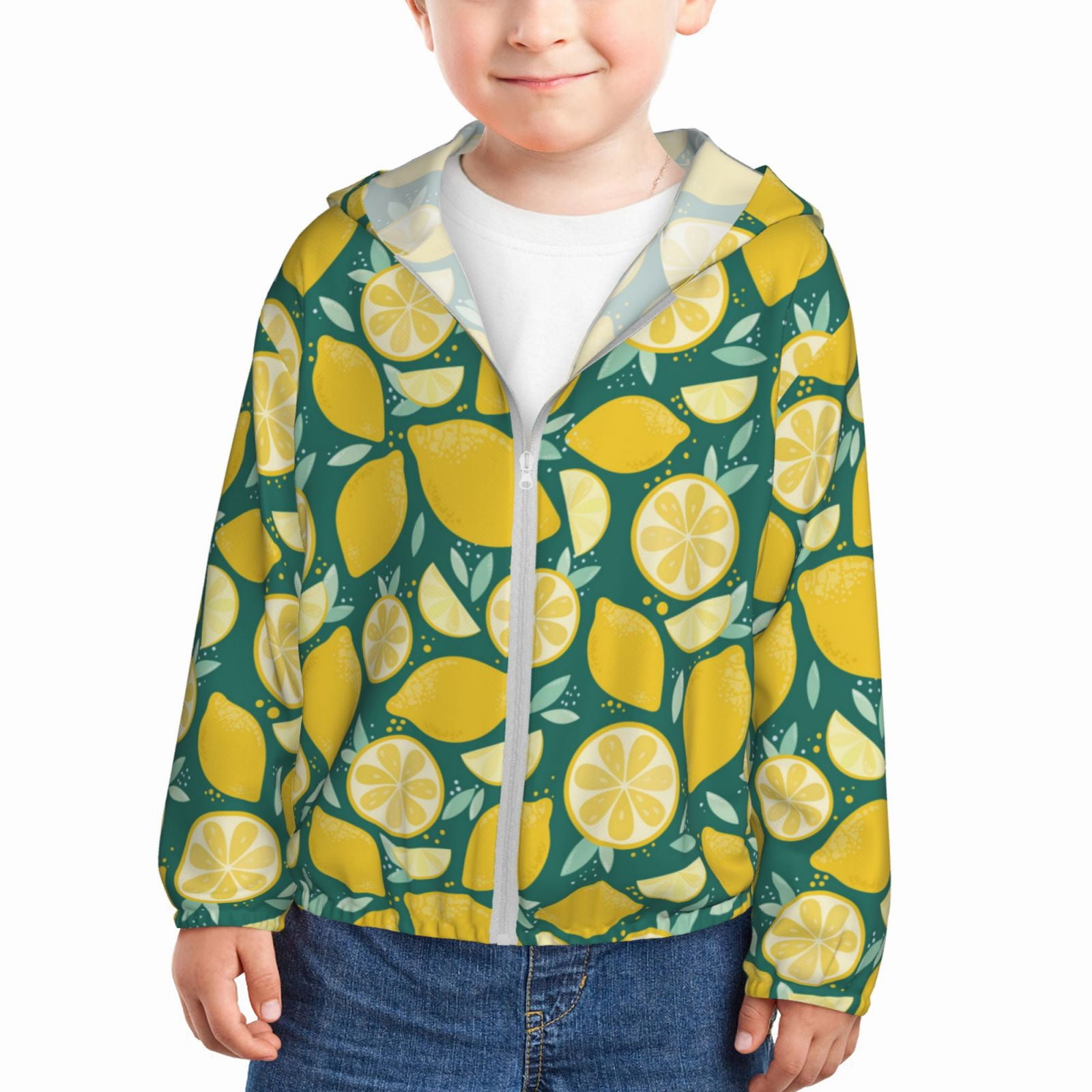 Kids Zip Up Hoodie for Boys Girls Toddler - Cute Lemon Turquoise Lightweight Long Sleeve 4T Boys ...