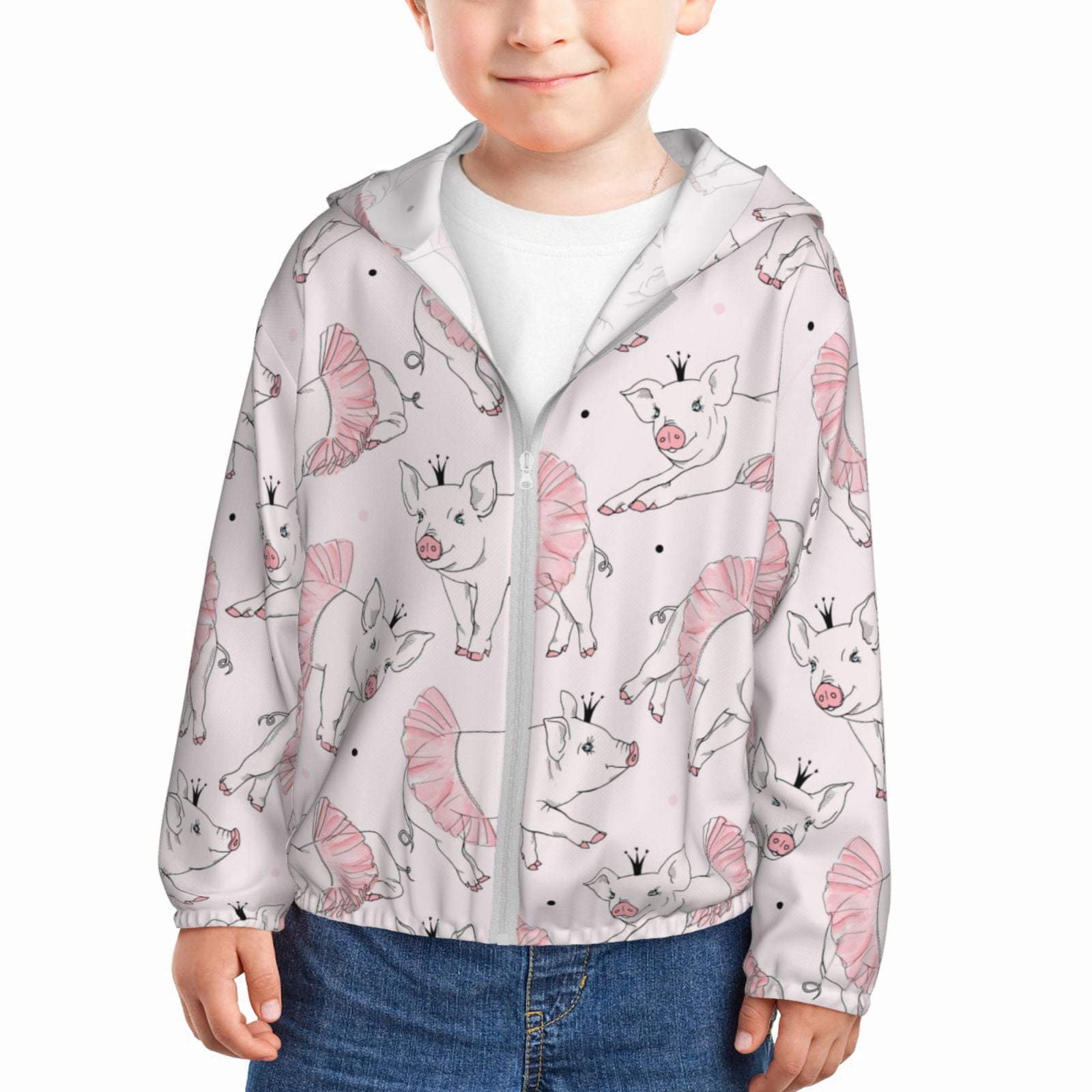 Kids Zip Up Hoodie for Boys Girls Toddler - Cute Piggy Ballerina ...