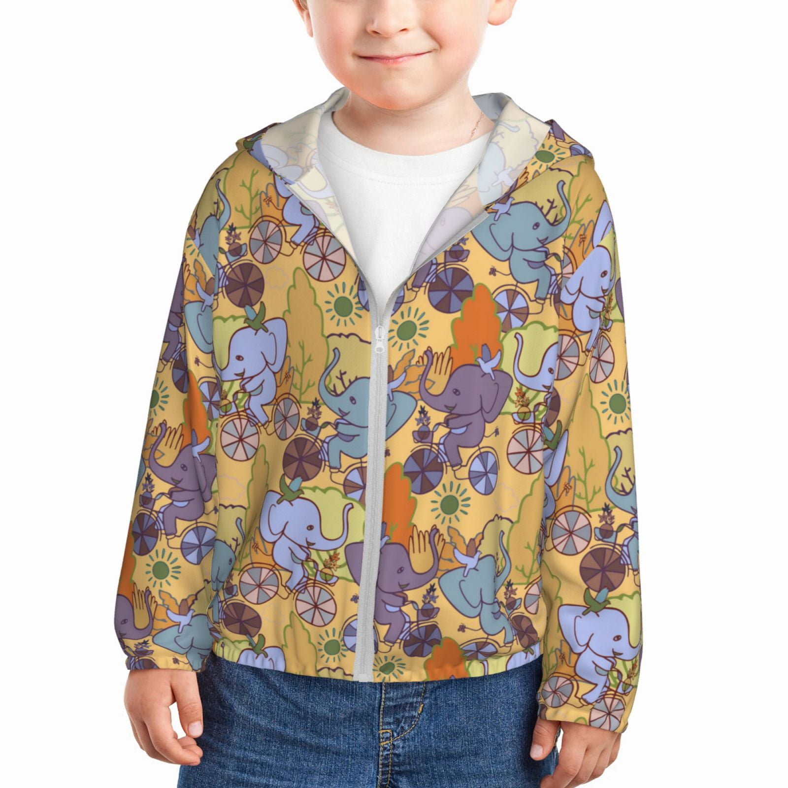 Kids Zip Up Hoodie for Boys Girls Toddler - Cycling Elephant On Bicycle ...