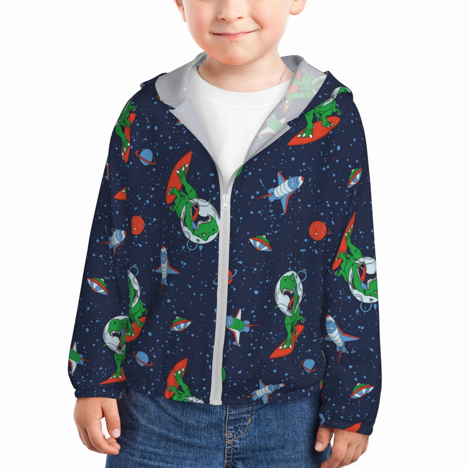 Kids Zip Up Hoodie for Boys Girls Toddler - Dinosaur Astronaut Space -E Lightweight Long Sleeve ...