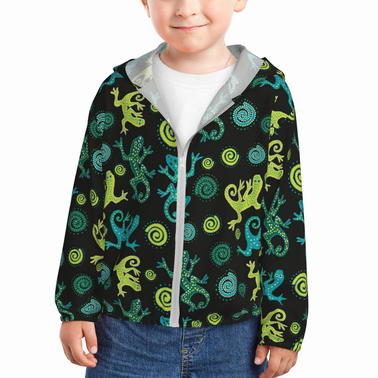 Kids Zip Up Hoodie for Boys Girls Toddler - Exotic Abstract Cute Gecko Lizard Lightweight Long ...