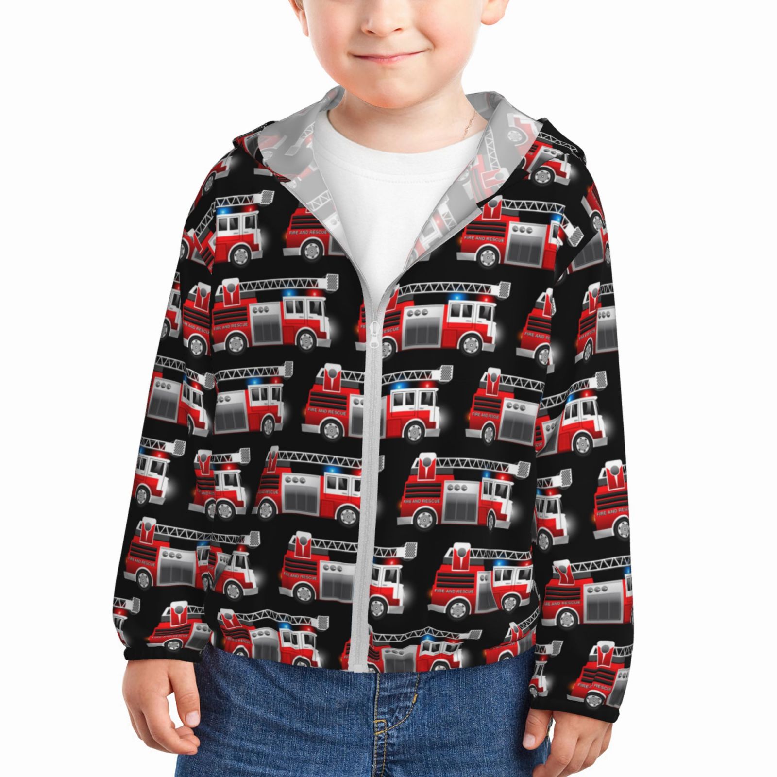Kids Zip Up Hoodie for Boys Girls Toddler - Fire and Rescue Truck ...
