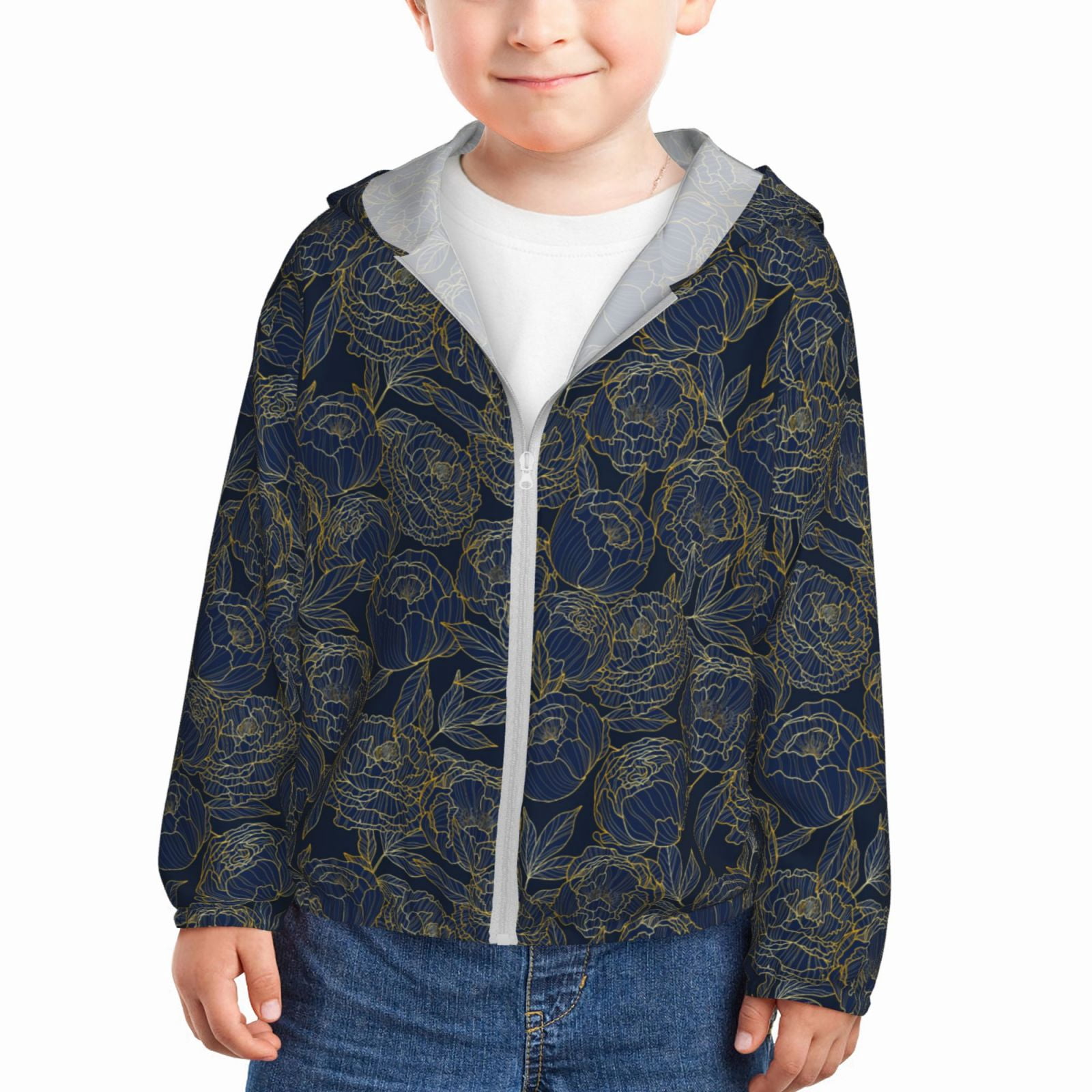 Kids Zip Up Hoodie for Boys Girls Toddler - Golden Peonies Lightweight ...