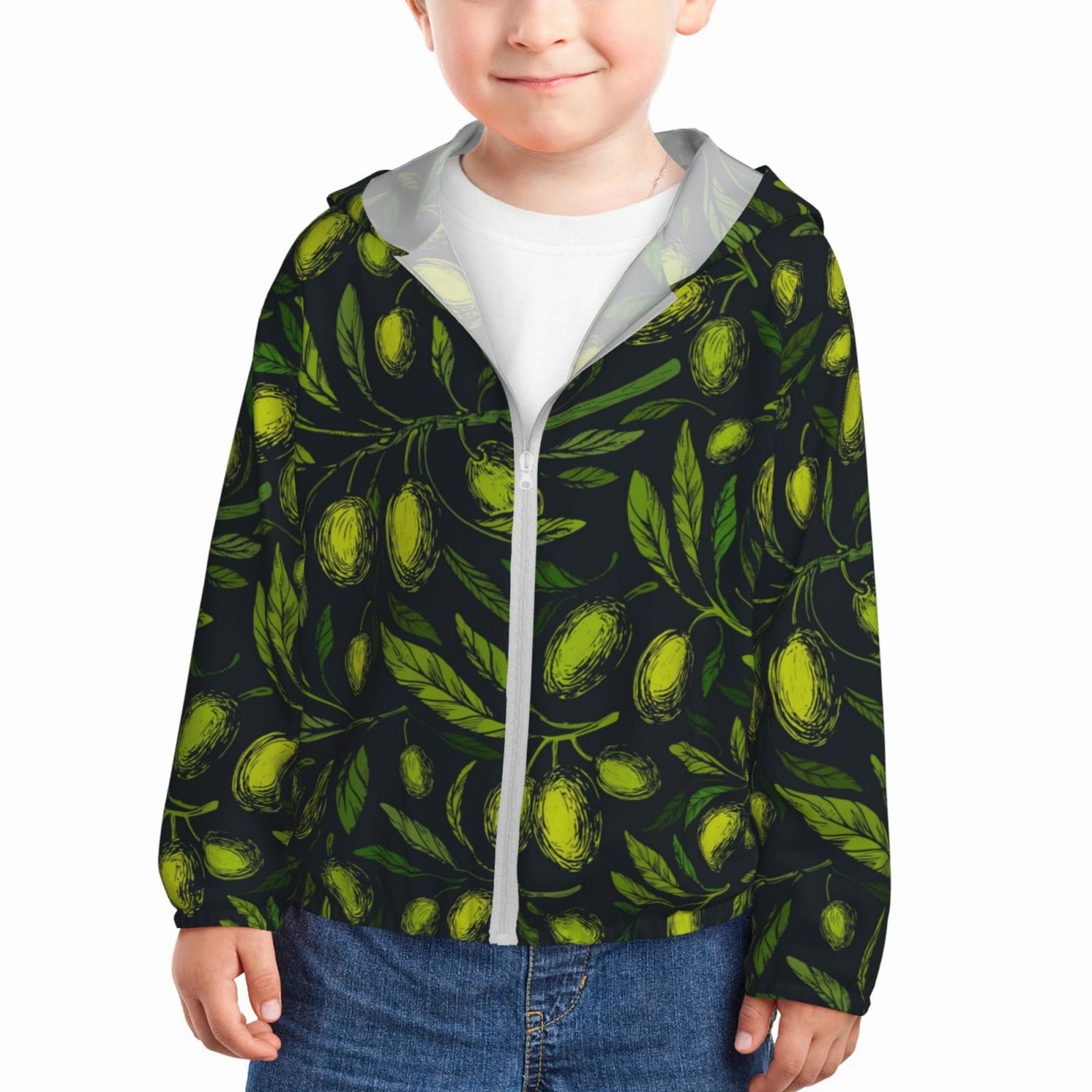Kids Zip Up Hoodie for Boys Girls Toddler - Green Branch Olive Lightweight Long Sleeve 2T Boys ...