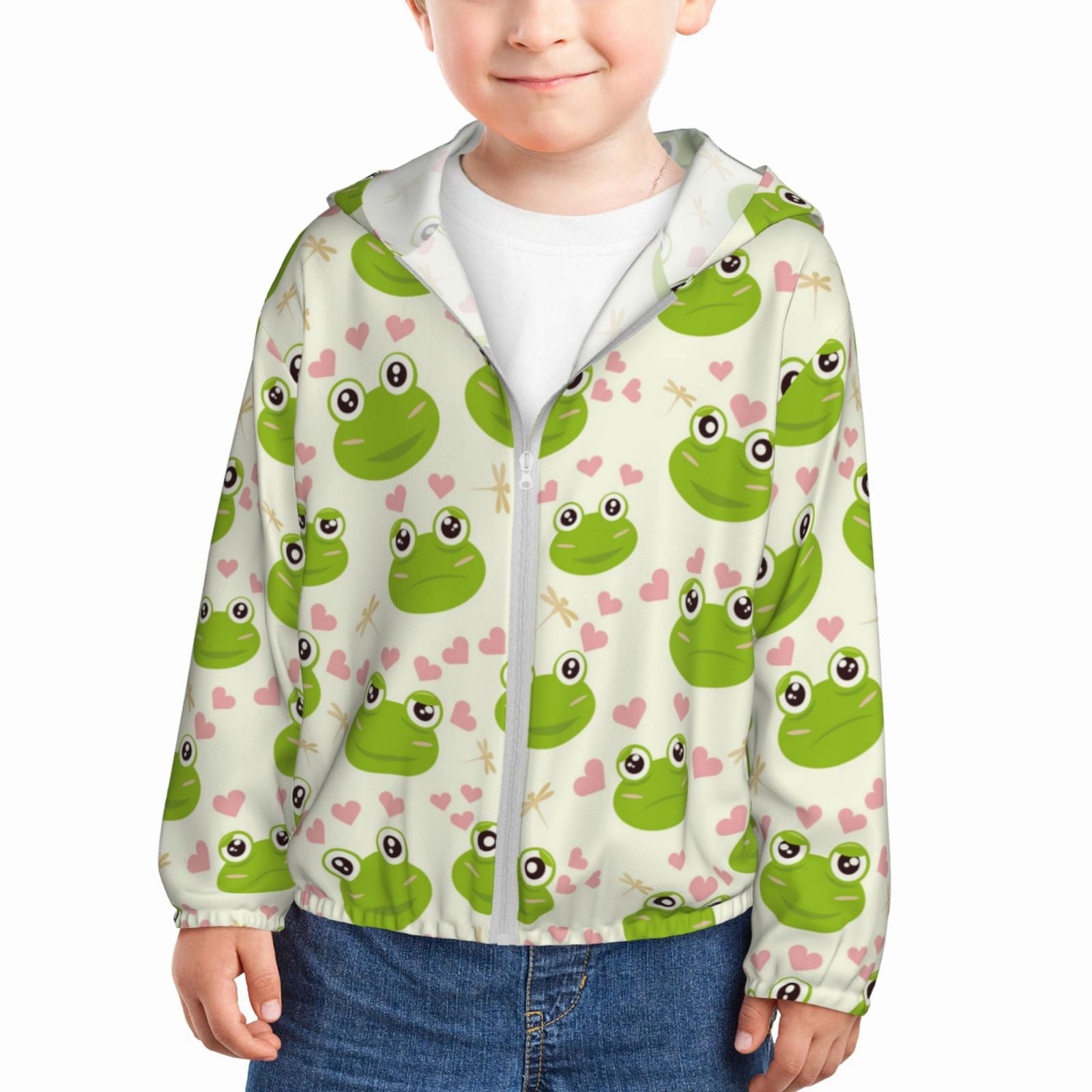 Kids Zip Up Hoodie for Boys Girls Toddler - Green Frog Lightweight Long Sleeve 2T Boys Girl ...