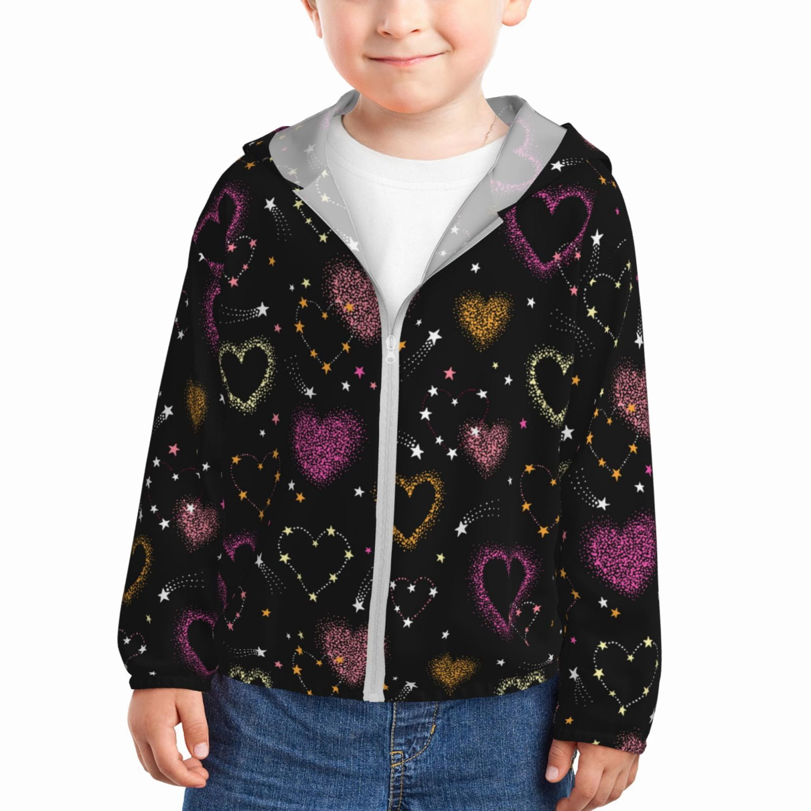 Kids Zip Up Hoodie for Boys Girls Toddler - Heart and Stars Lightweight ...