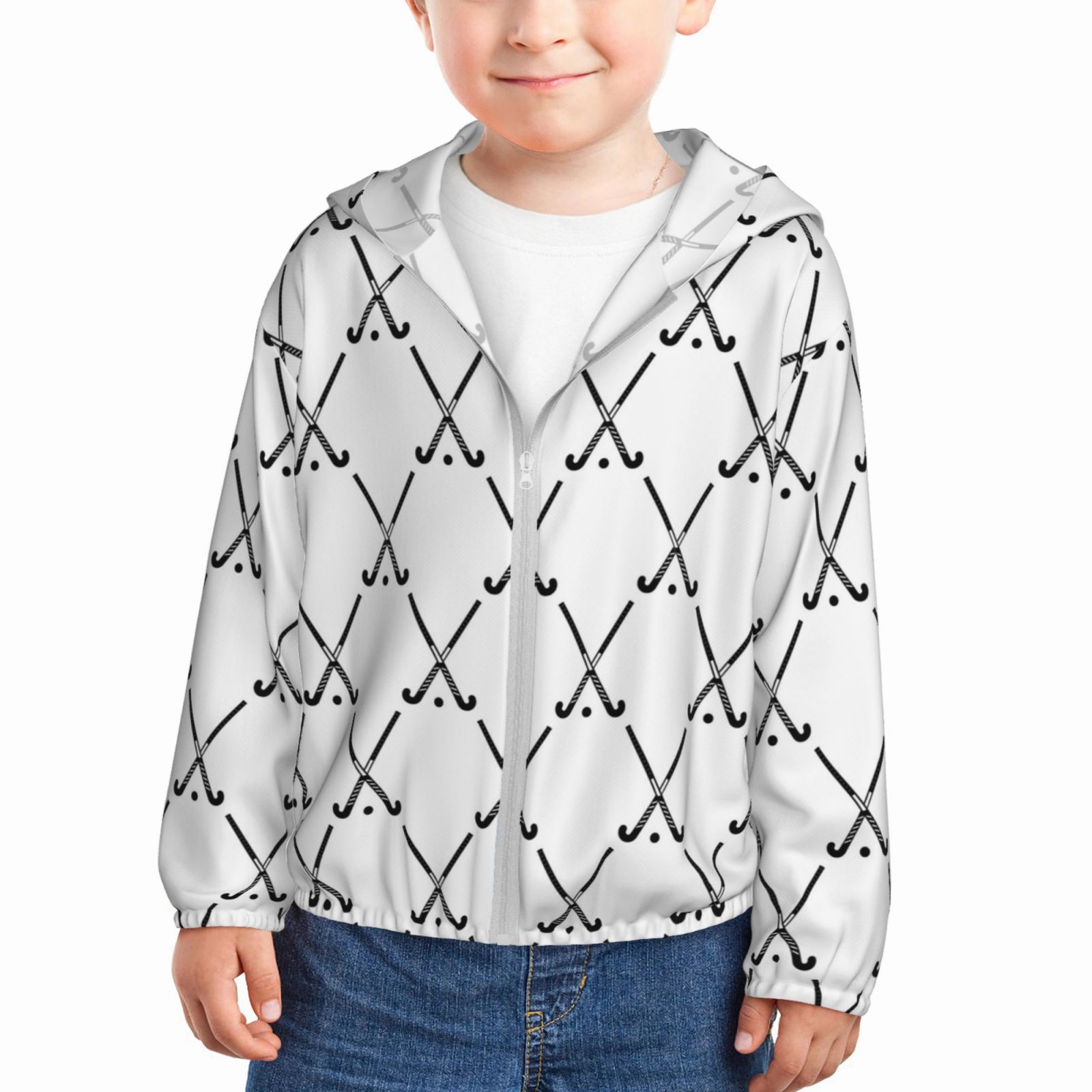 Kids Zip Up Hoodie for Boys Girls Toddler - Hockey Stick black ...