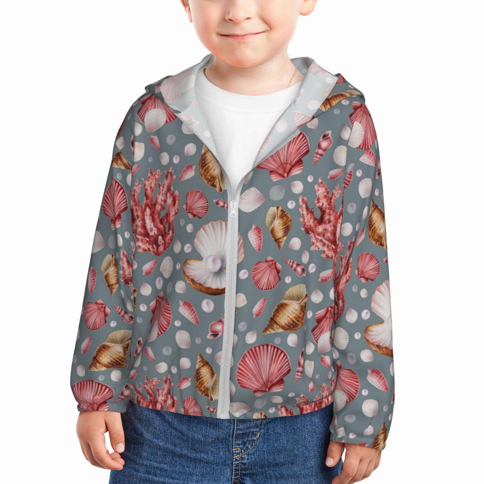 Kids Zip Up Hoodie for Boys Girls Toddler - Hot Pink Scalloped Coral Lightweight Long Sleeve 4T ...