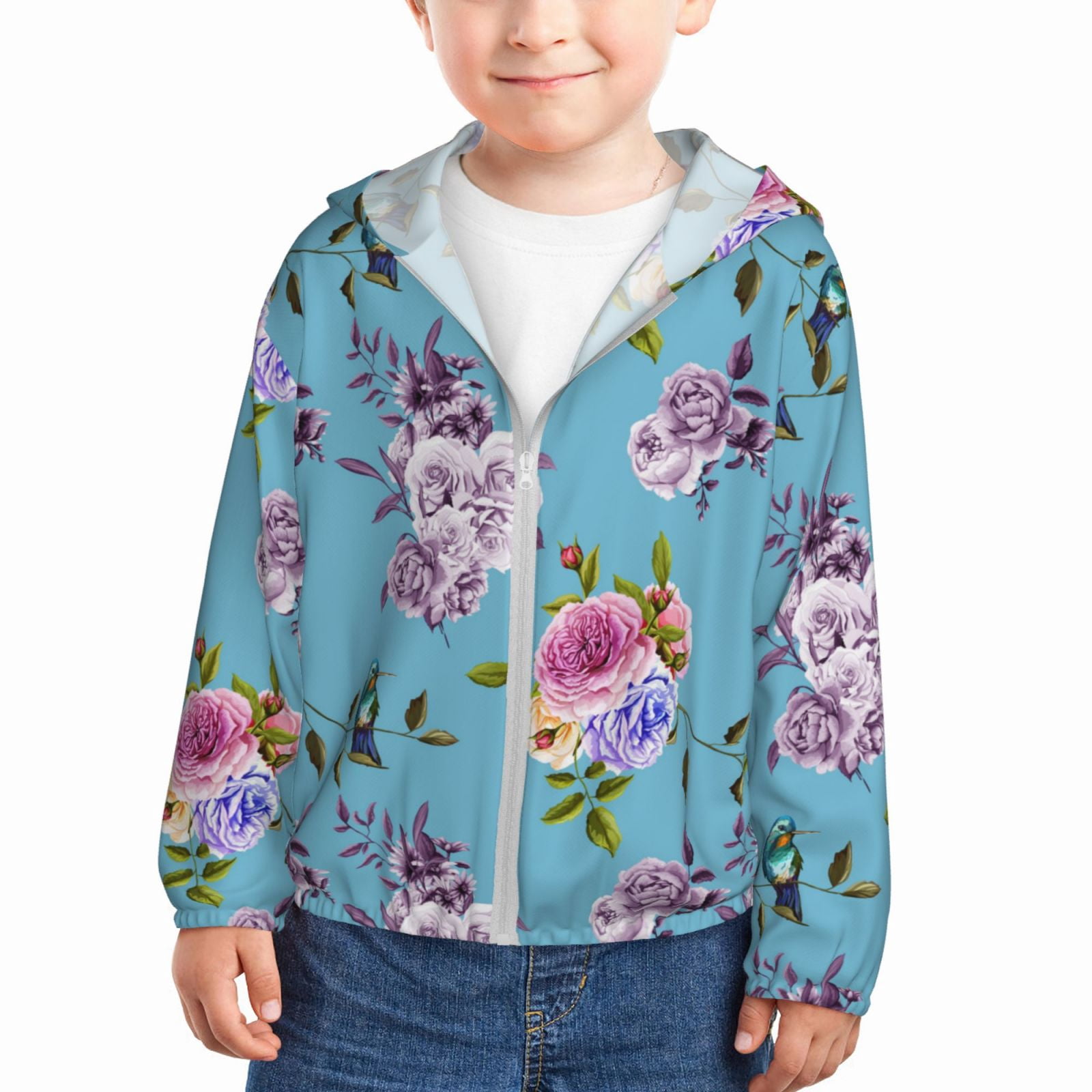 Kids Zip Up Hoodie for Boys Girls Toddler - Hummingbird Carnation ...