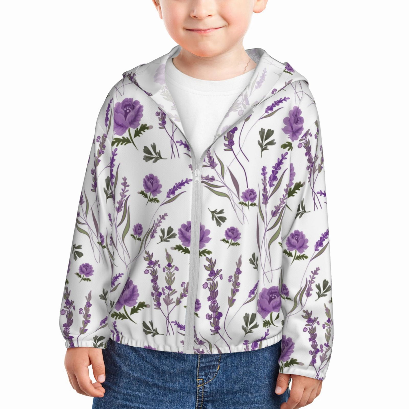 Kids Zip Up Hoodie for Boys Girls Toddler - Lavender Flowers Fujiman ...