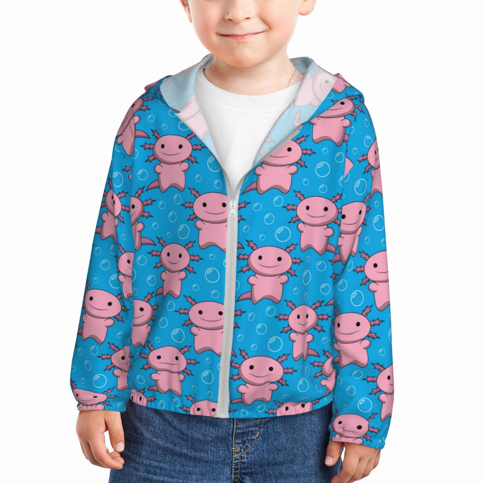 Kids Zip Up Hoodie for Boys Girls Toddler - Pink Cartoon Cute Axolotl Lightweight Long Sleeve 3T ...
