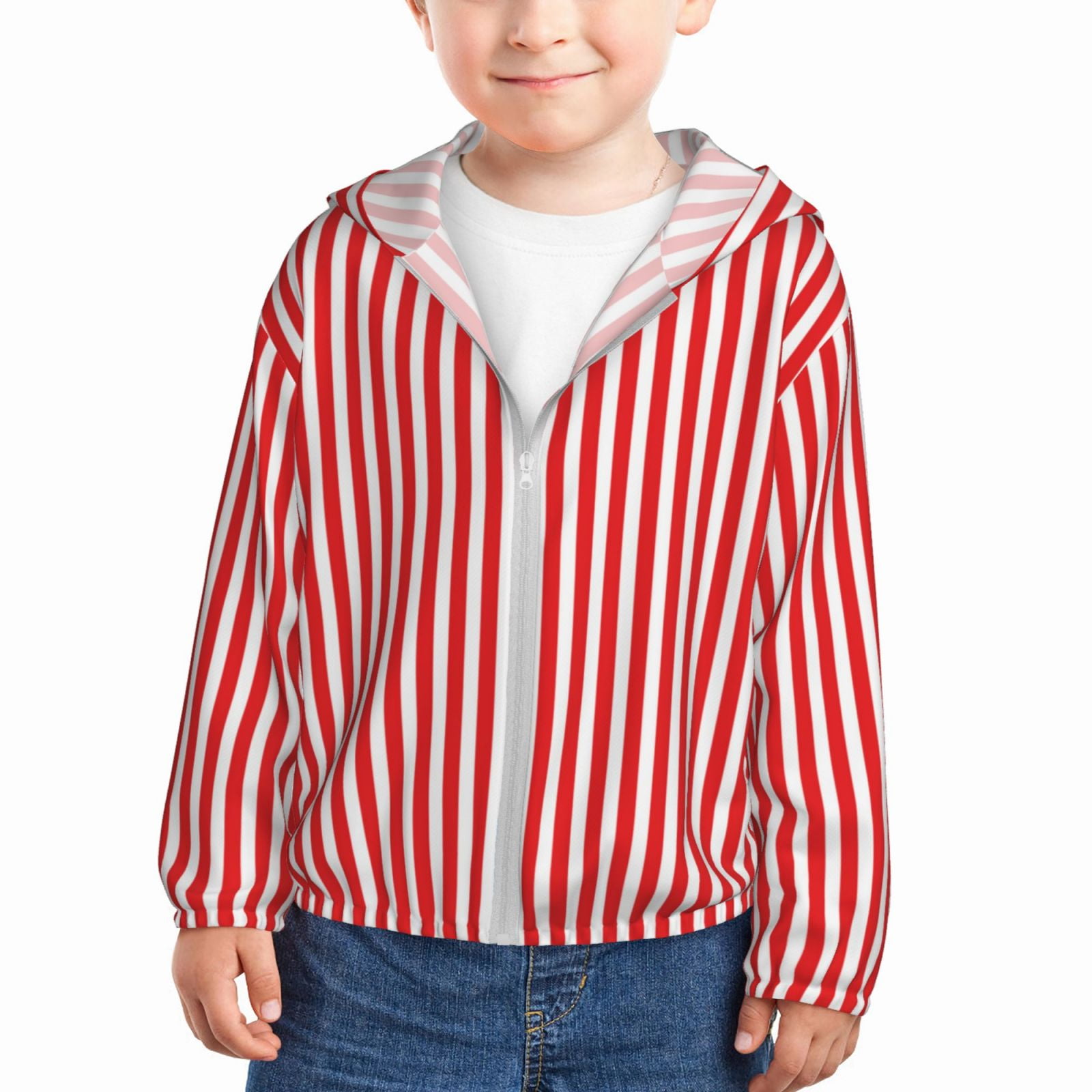 Kids Zip Up Hoodie for Boys Girls Toddler - Red And White Stripes Lightweight Long Sleeve 18M ...