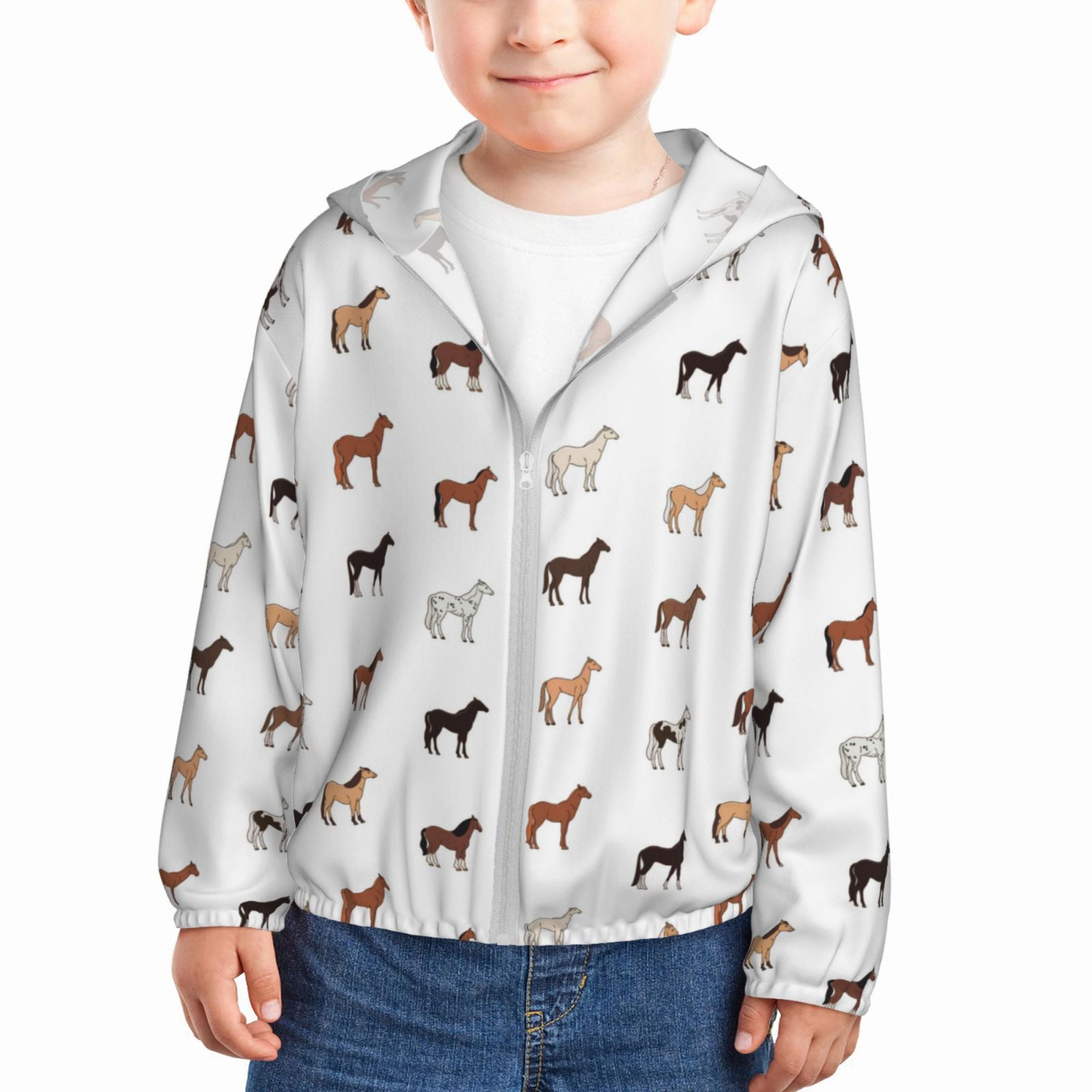 Kids Zip Up Hoodie for Boys Girls Toddler - Simple Painted Cute Horse Lightweight Long Sleeve ...