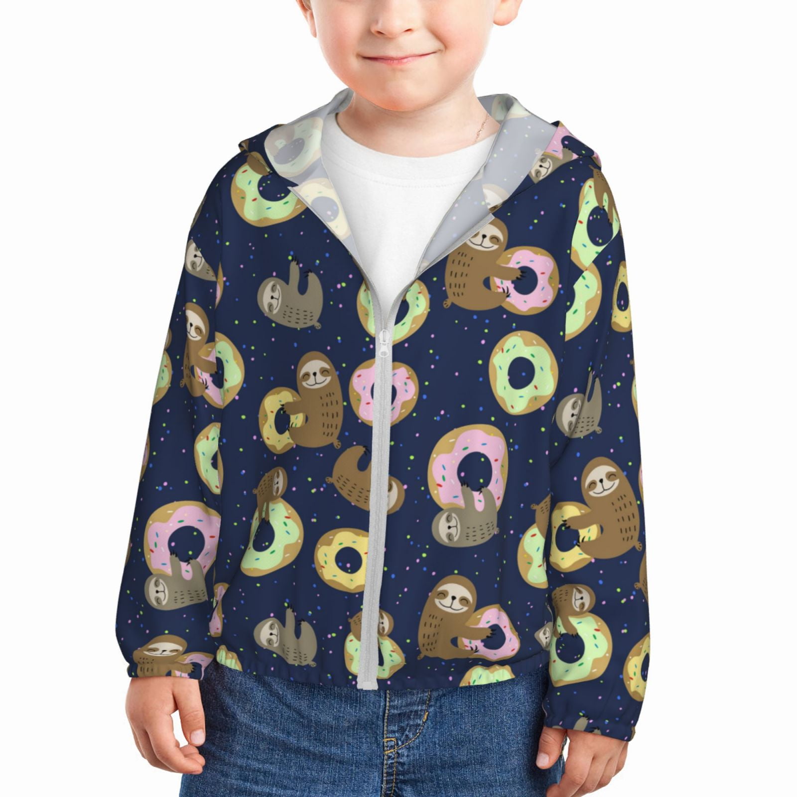 Kids Zip Up Hoodie for Boys Girls Toddler - Sloth with Donuts Lightweight Long Sleeve 3T Boys ...
