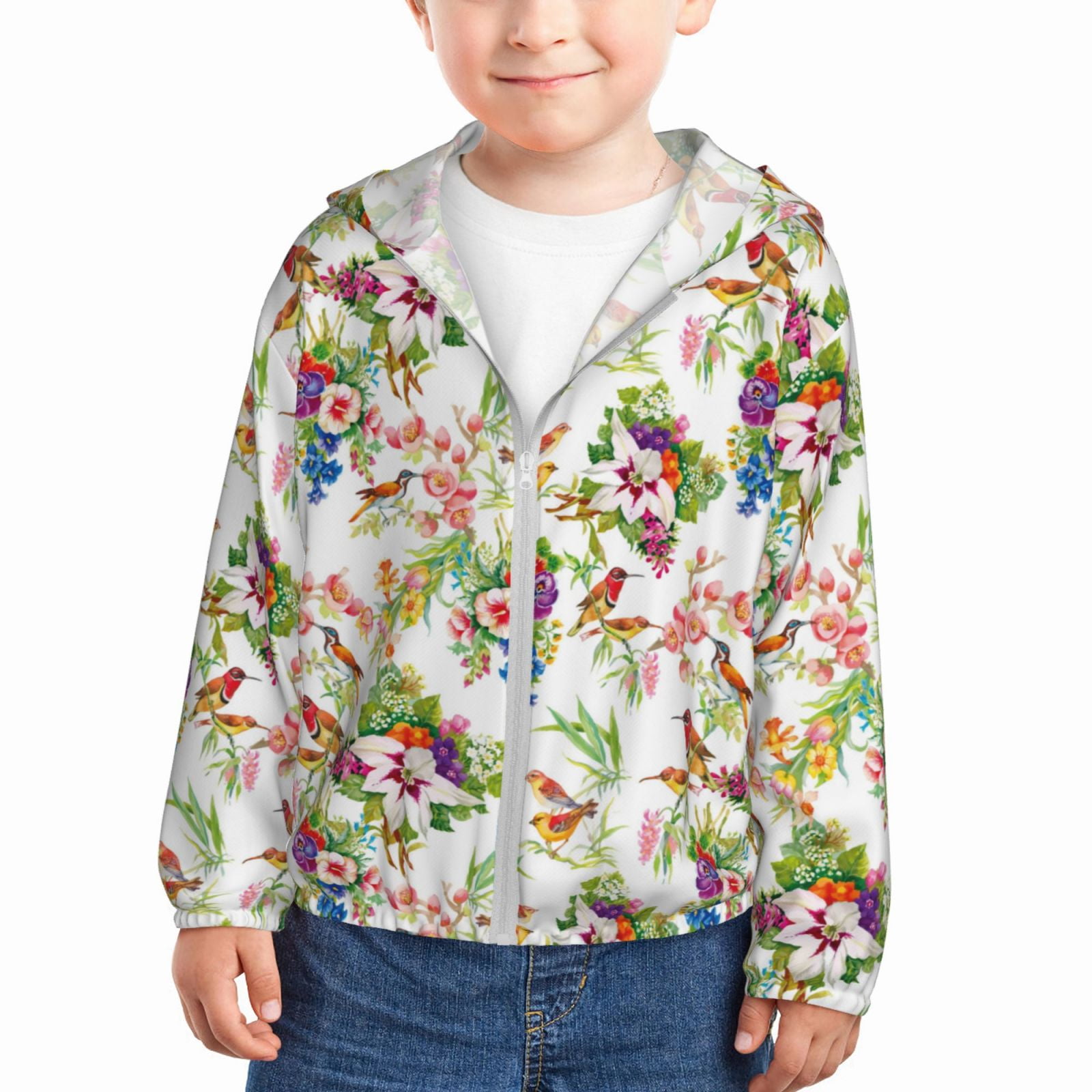 Kids Zip Up Hoodie for Boys Girls Toddler - Birds And Flowers Lightweight Long Sleeve 18M Boys ...