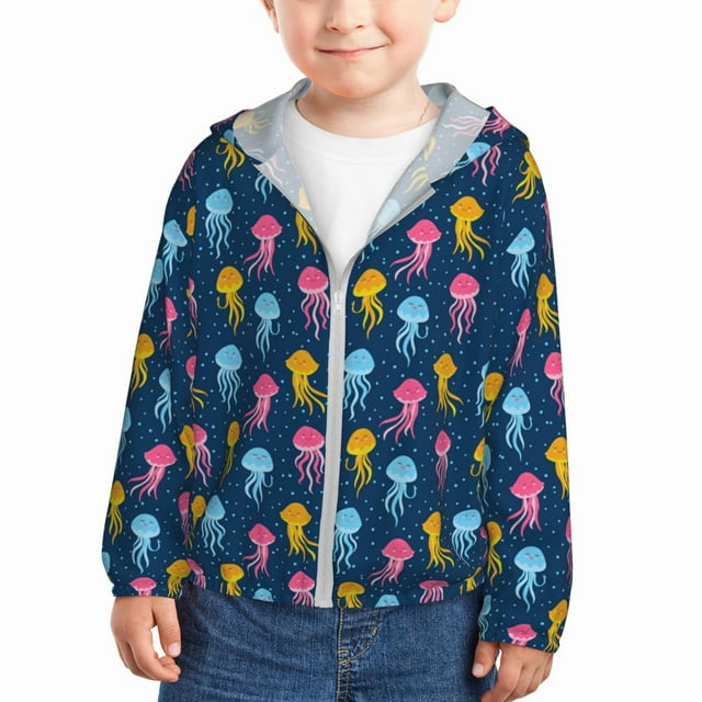 Kids Zip Up Hoodie for Boys Girls Toddler - Yellow Blue Pink Jellyfish Lightweight Long Sleeve ...