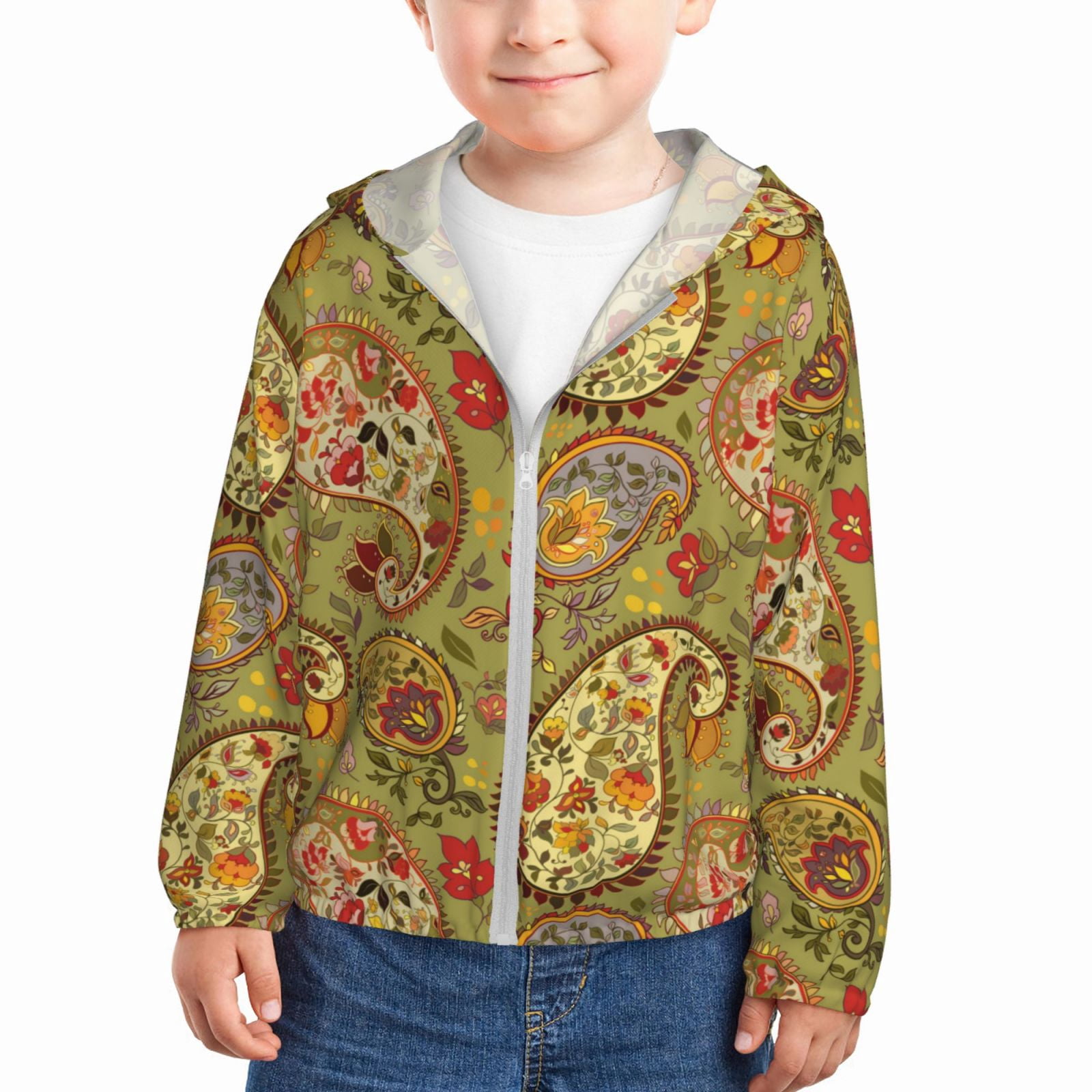 Kids Zip Up Hoodie for Boys Girls Toddler - Yellow Paisley Lightweight ...