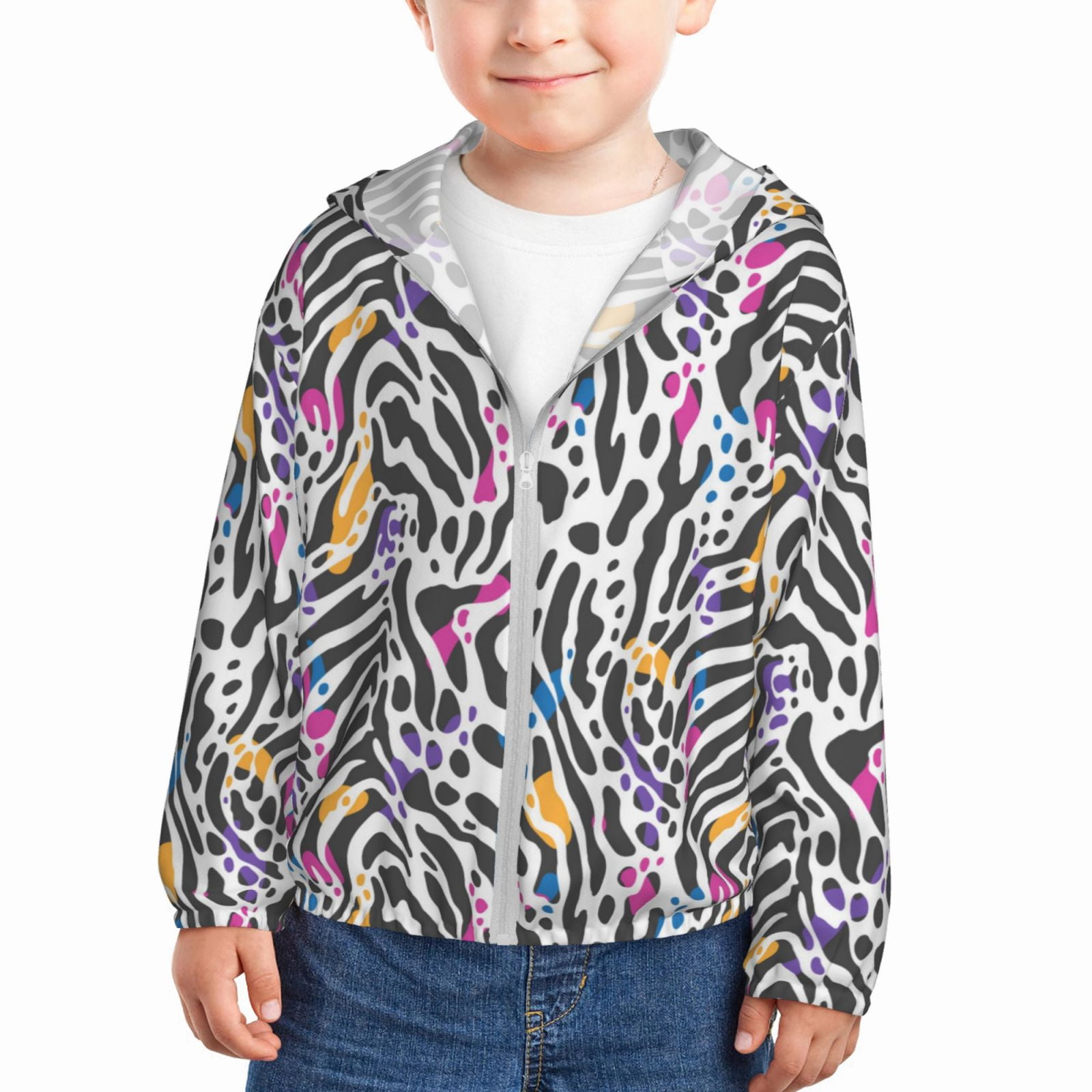 Kids Zip Up Hoodie for Boys Girls Toddler - Zebra print colorful cute Lightweight Long Sleeve ...