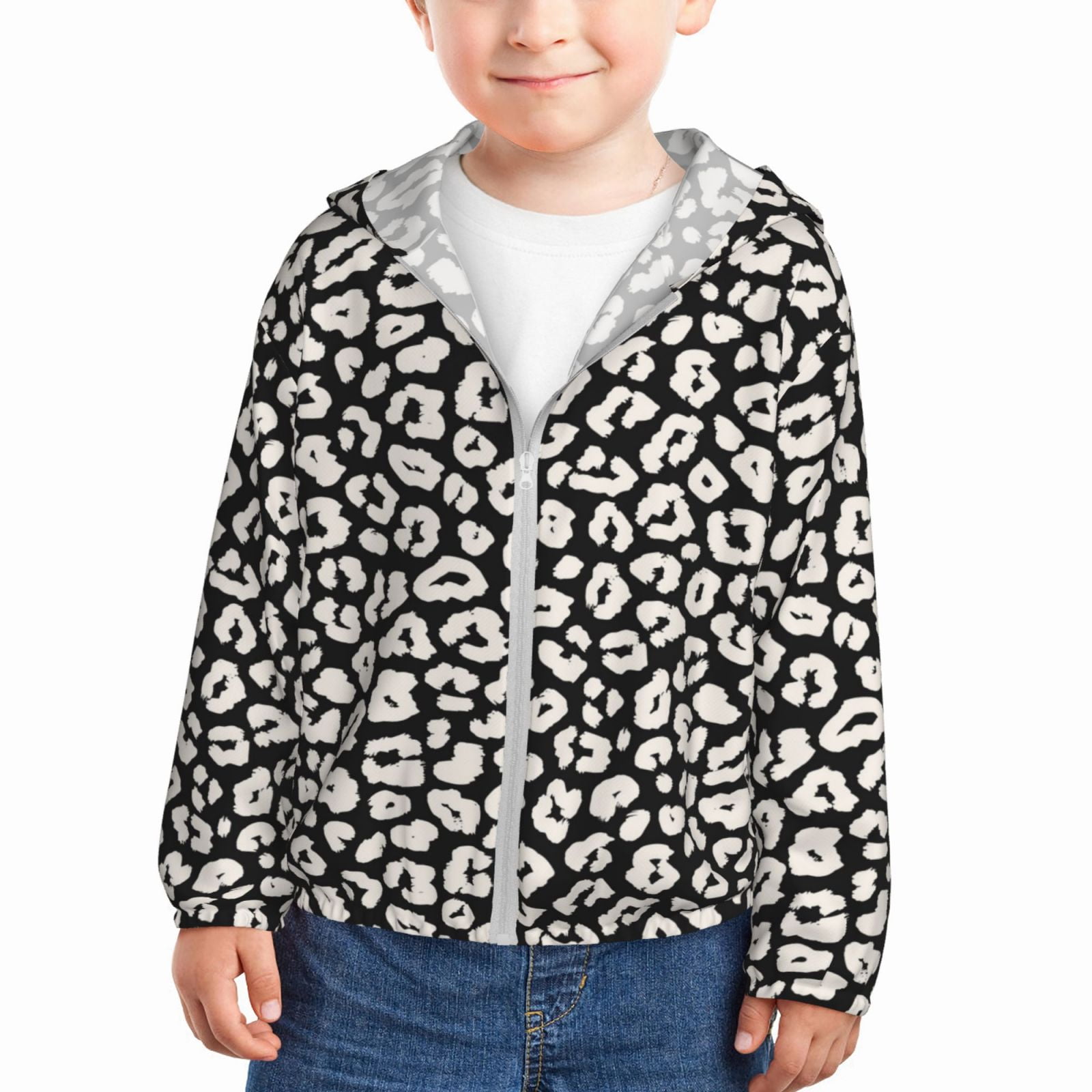 Kids Zip Up Hoodie for Boys Girls Toddler - black white trendy Leopard Lightweight Long Sleeve ...