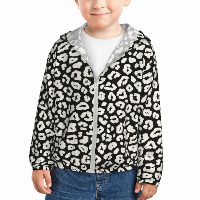 Kids Zip Up Hoodie for Boys Girls Toddler - black white trendy Leopard Lightweight Long Sleeve ...