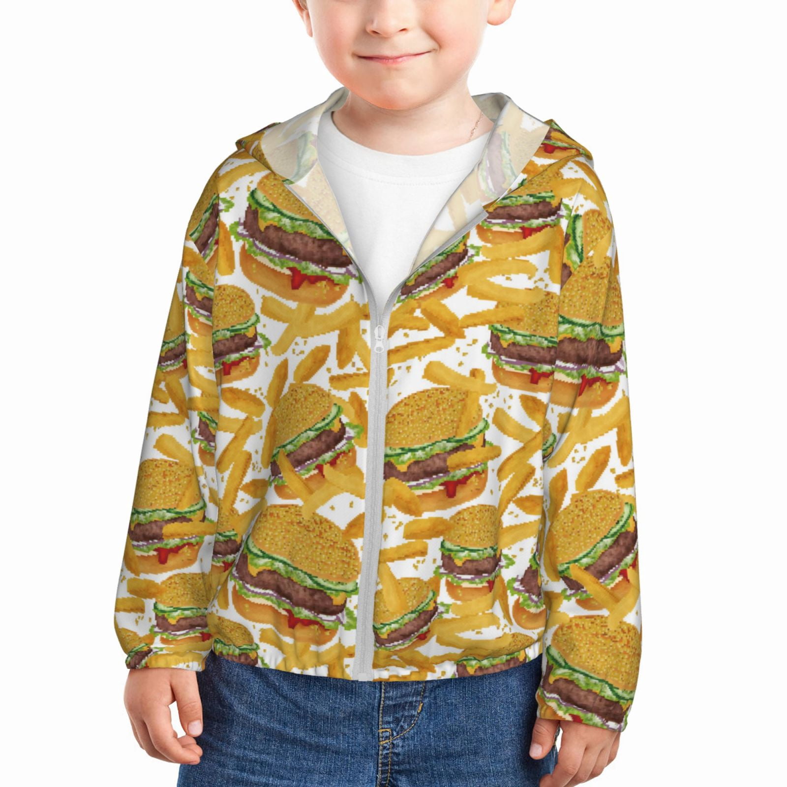 Kids Zip Up Hoodie for Boys Girls Toddler - burger fries yellow ...