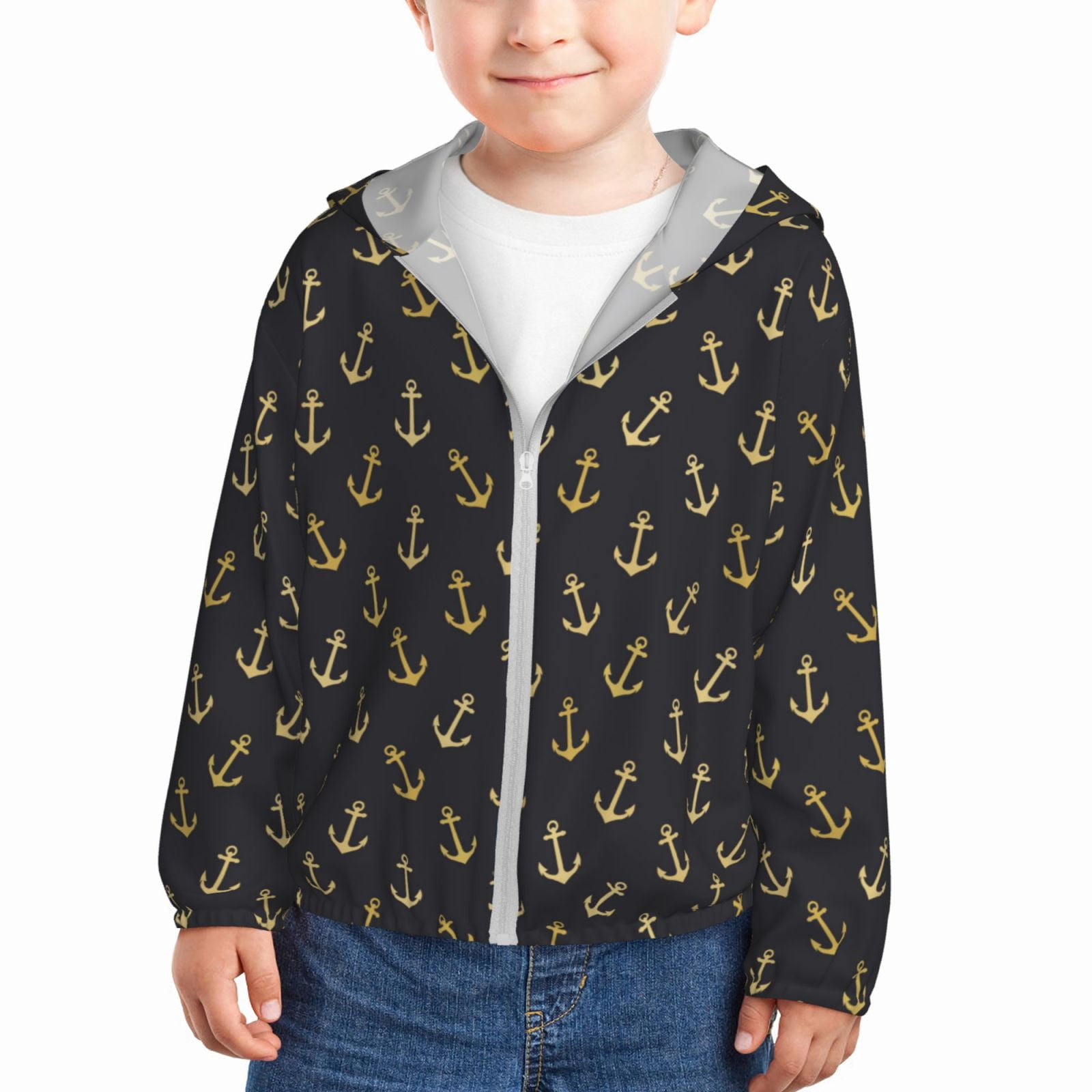 Kids Zip Up Hoodie for Boys Girls Toddler - cool golden anchor black ...