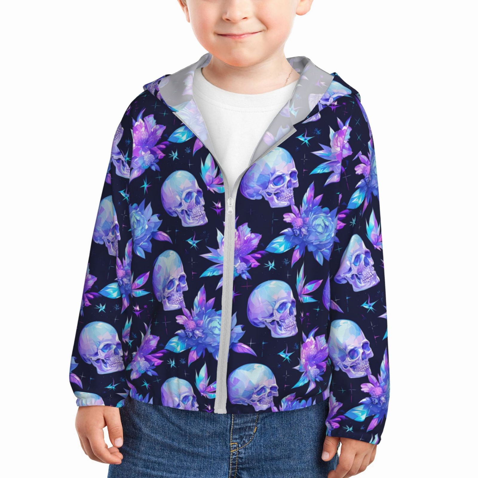 Kids Zip Up Hoodie for Boys Girls Toddler - flower starry sky Skull Lightweight Long Sleeve 4T ...