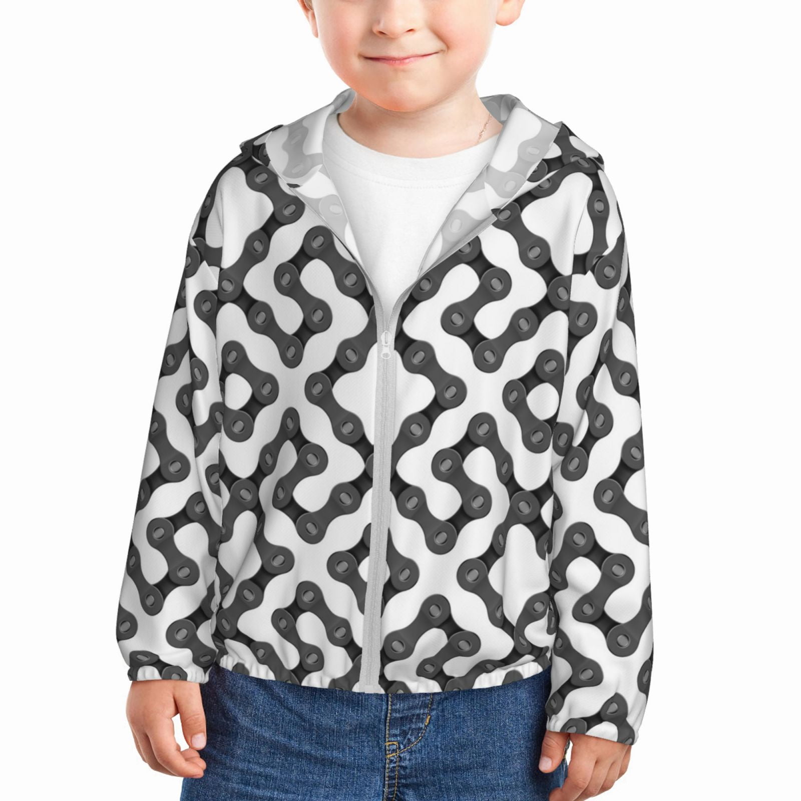 Kids Zip Up Hoodie for Boys Girls Toddler - grey Bike chains Pattern ...