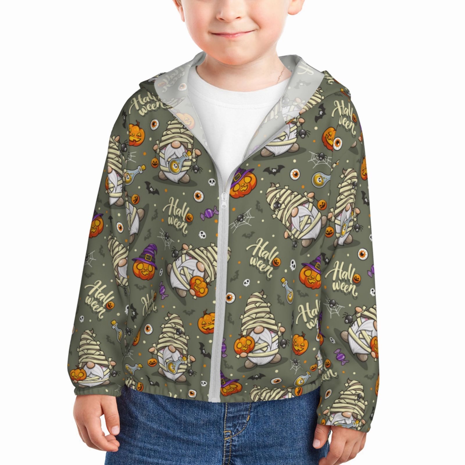 Kids Zip Up Hoodie for Boys Girls Toddler - pumpkin halloween gnome ...