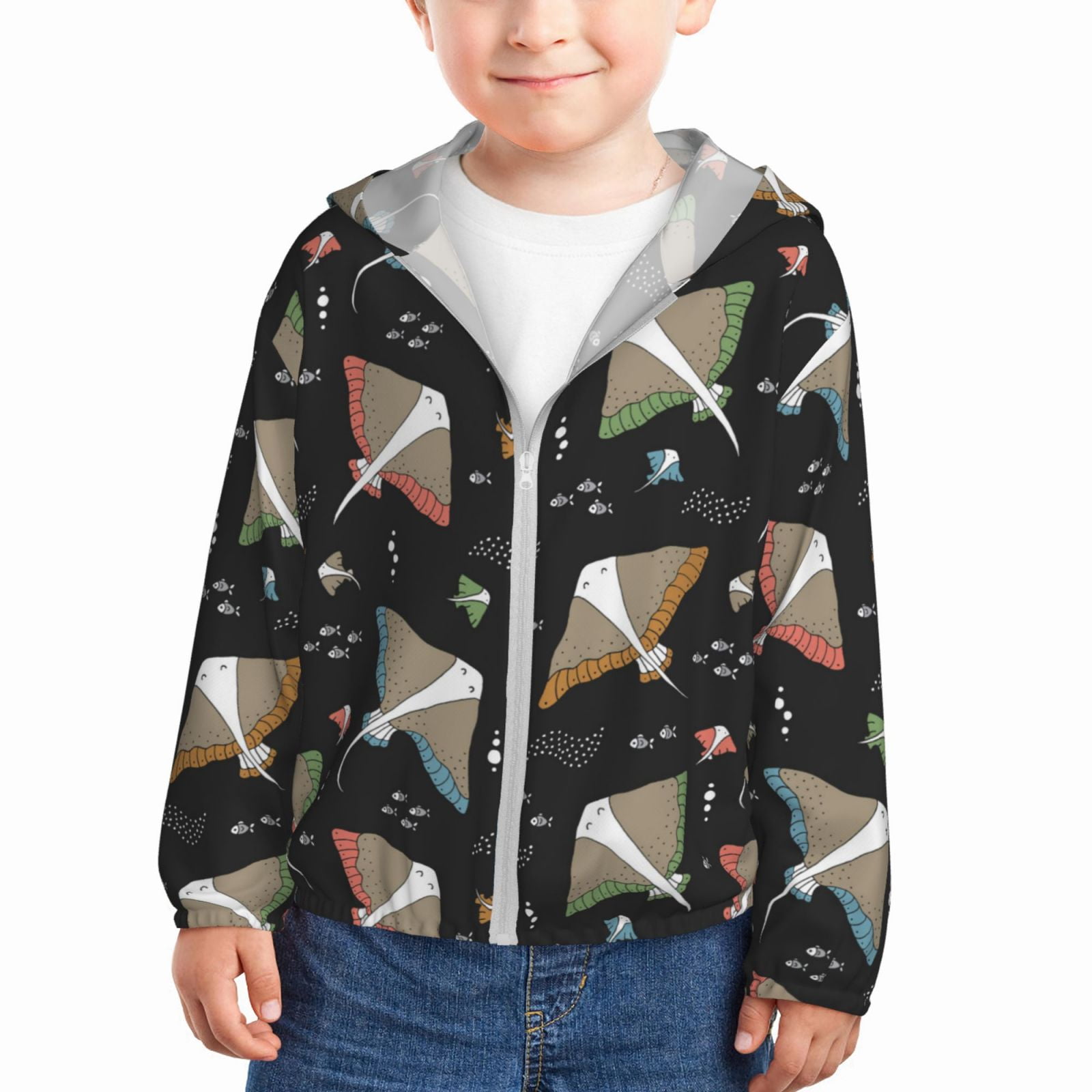 Kids Zip Up Hoodie for Boys Girls Toddler - stingrays fish cute black Lightweight Long Sleeve 3T ...