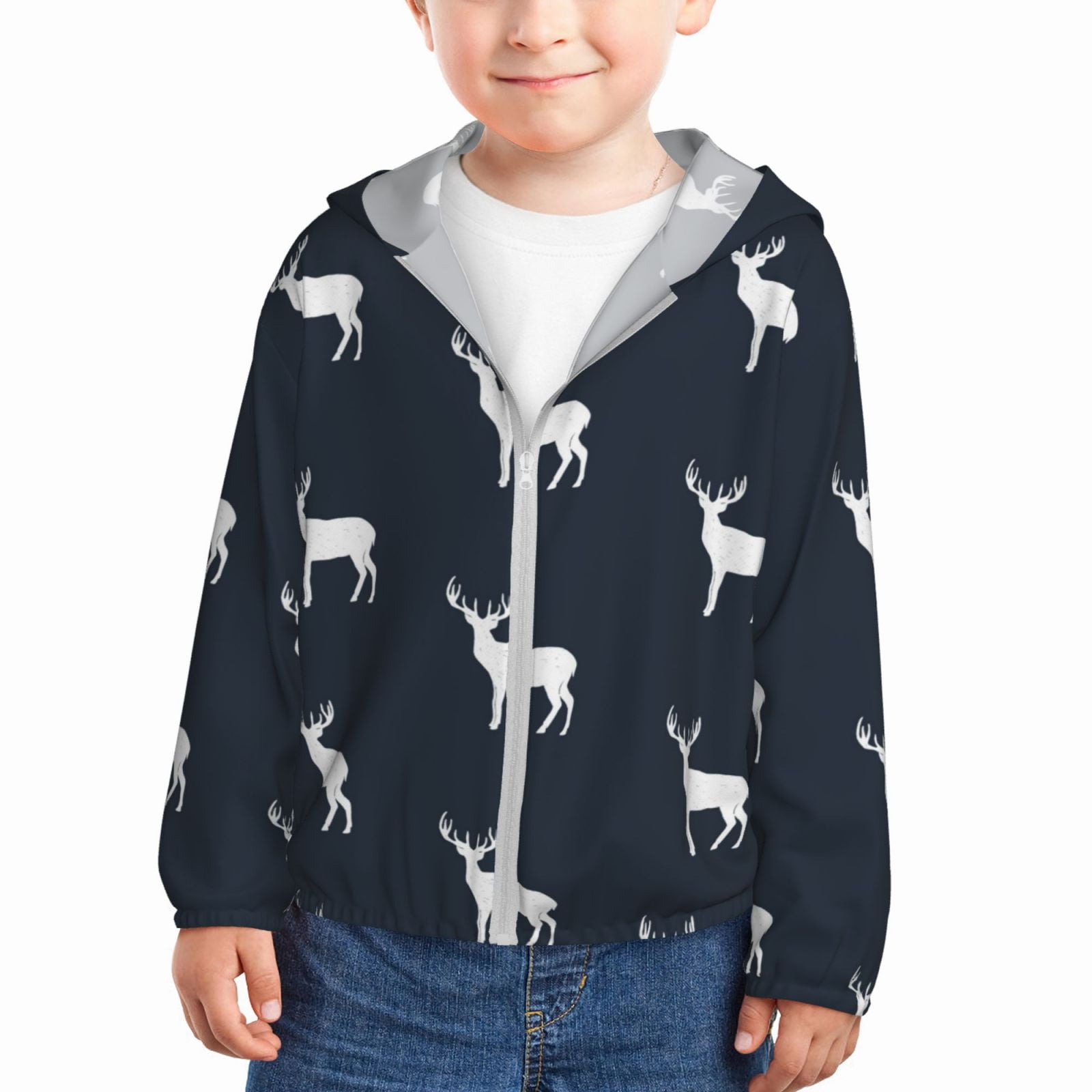Kids Zip Up Hoodie for Boys Girls Toddler - white moose deer black Lightweight Long Sleeve 18M ...