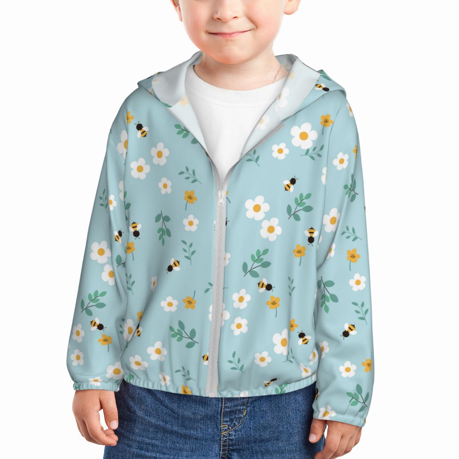Kids Zip Up Hoodie for Girls Boys Toddler - Bee flower Lightweight Long ...
