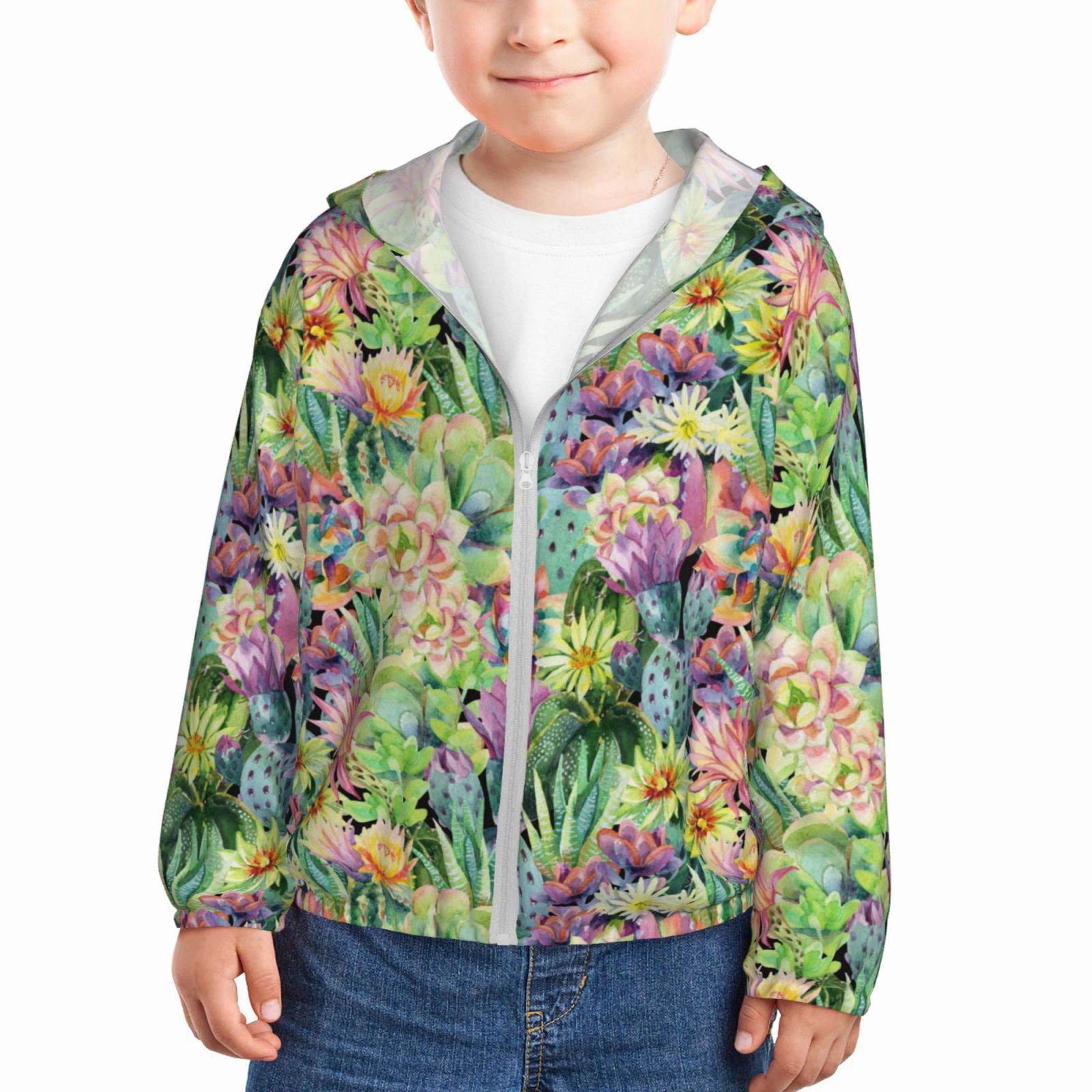 Kids Zip Up Hoodie for Girls Boys Toddler - Blooming Cactus Lightweight ...