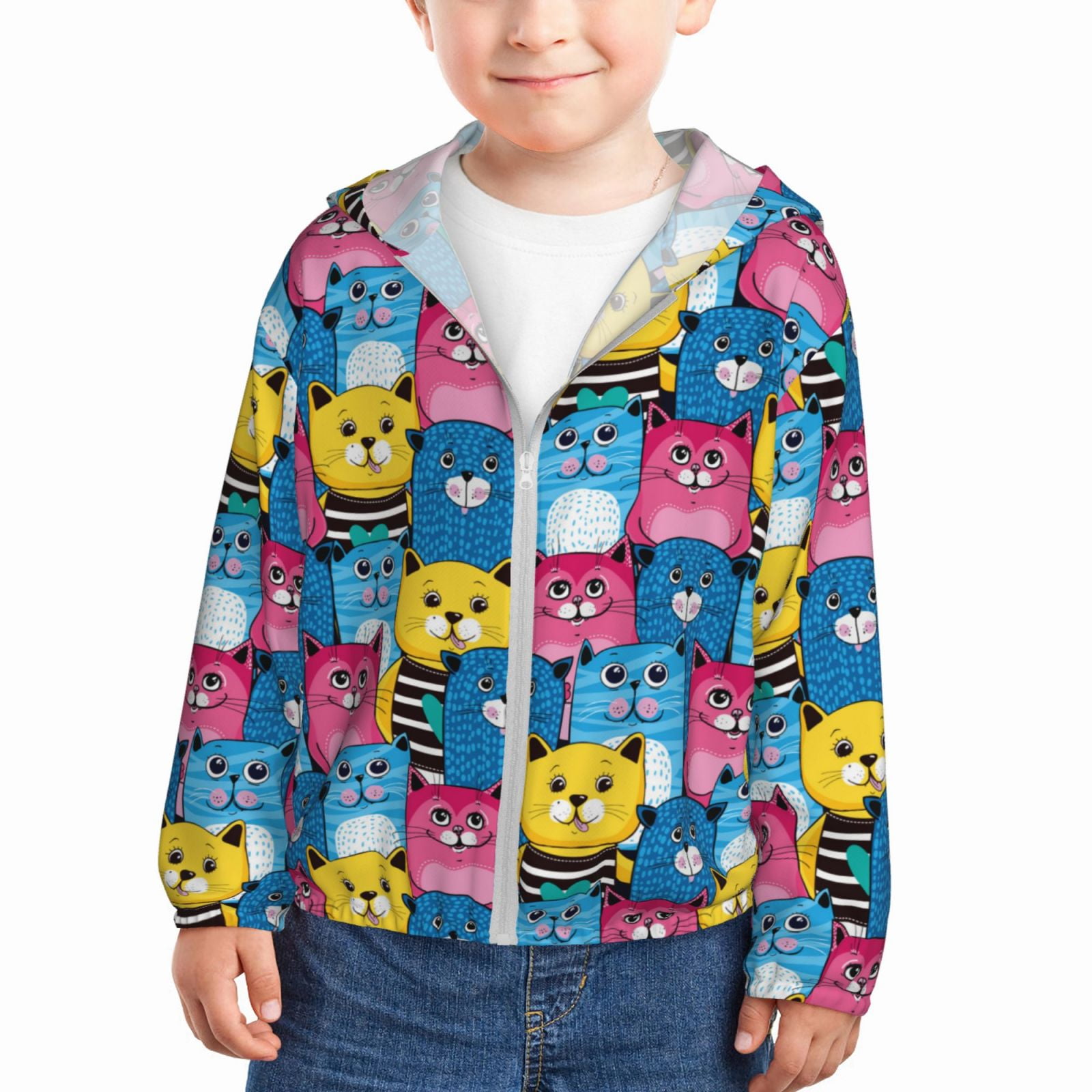 Kids Zip Up Hoodie for Girls Boys Toddler - Classic Colorful Cute Cartoon Cat Lightweight Long ...