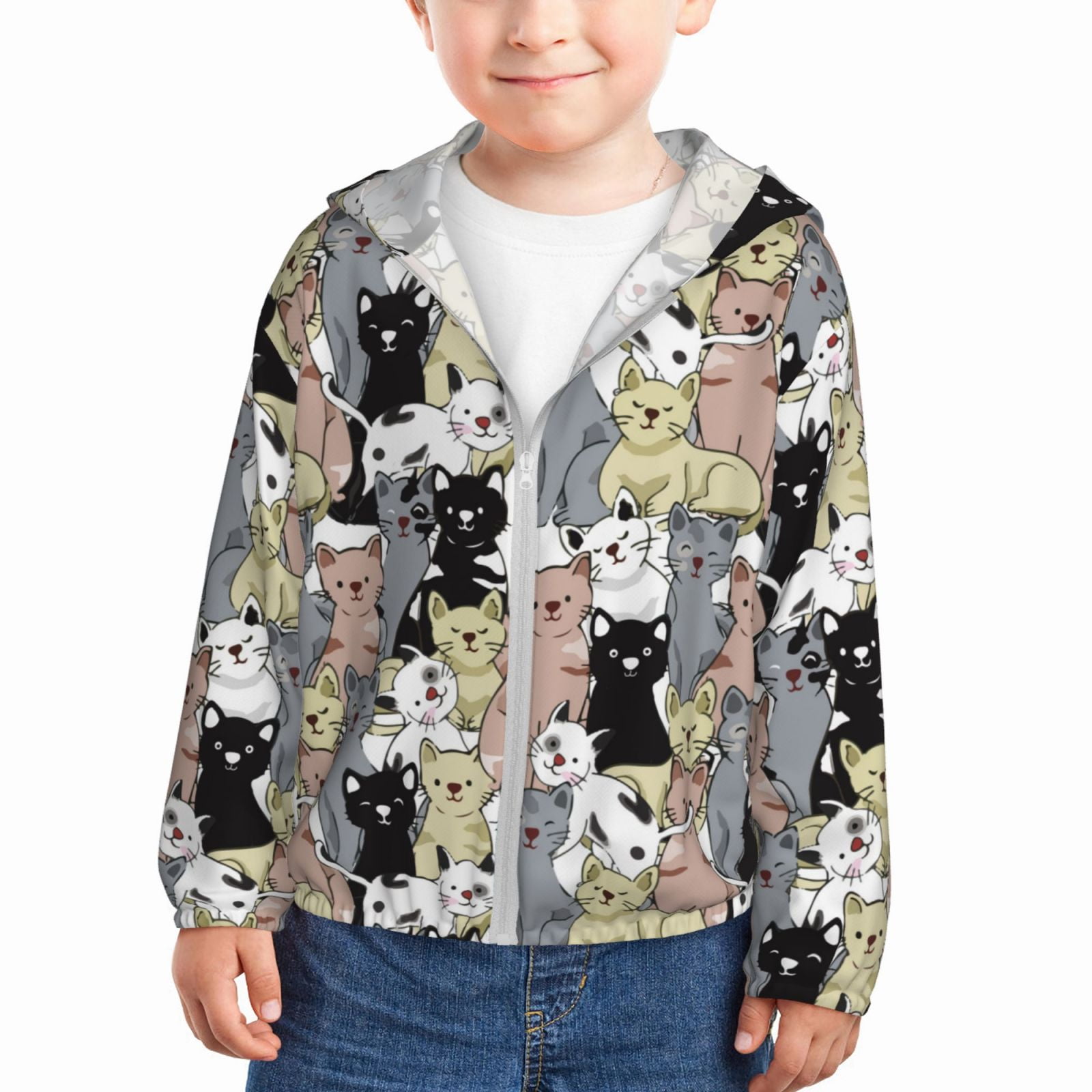 Kids Zip Up Hoodie for Girls Boys Toddler - Classic Cute Cartoon Cat_A Lightweight Long Sleeve ...