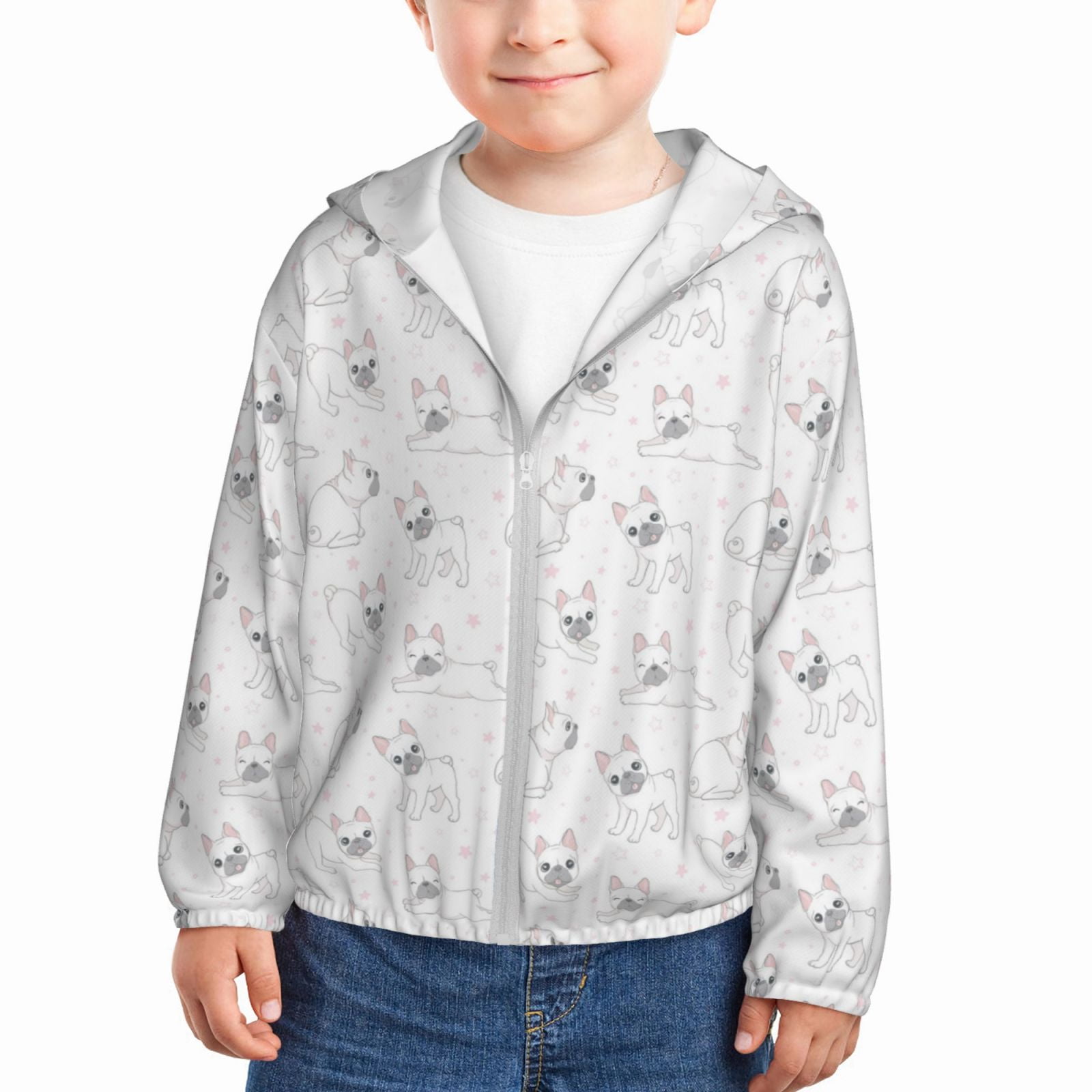 Kids Zip Up Hoodie for Girls Boys Toddler - Cute French Bulldog Stars Lightweight Long Sleeve 4T ...