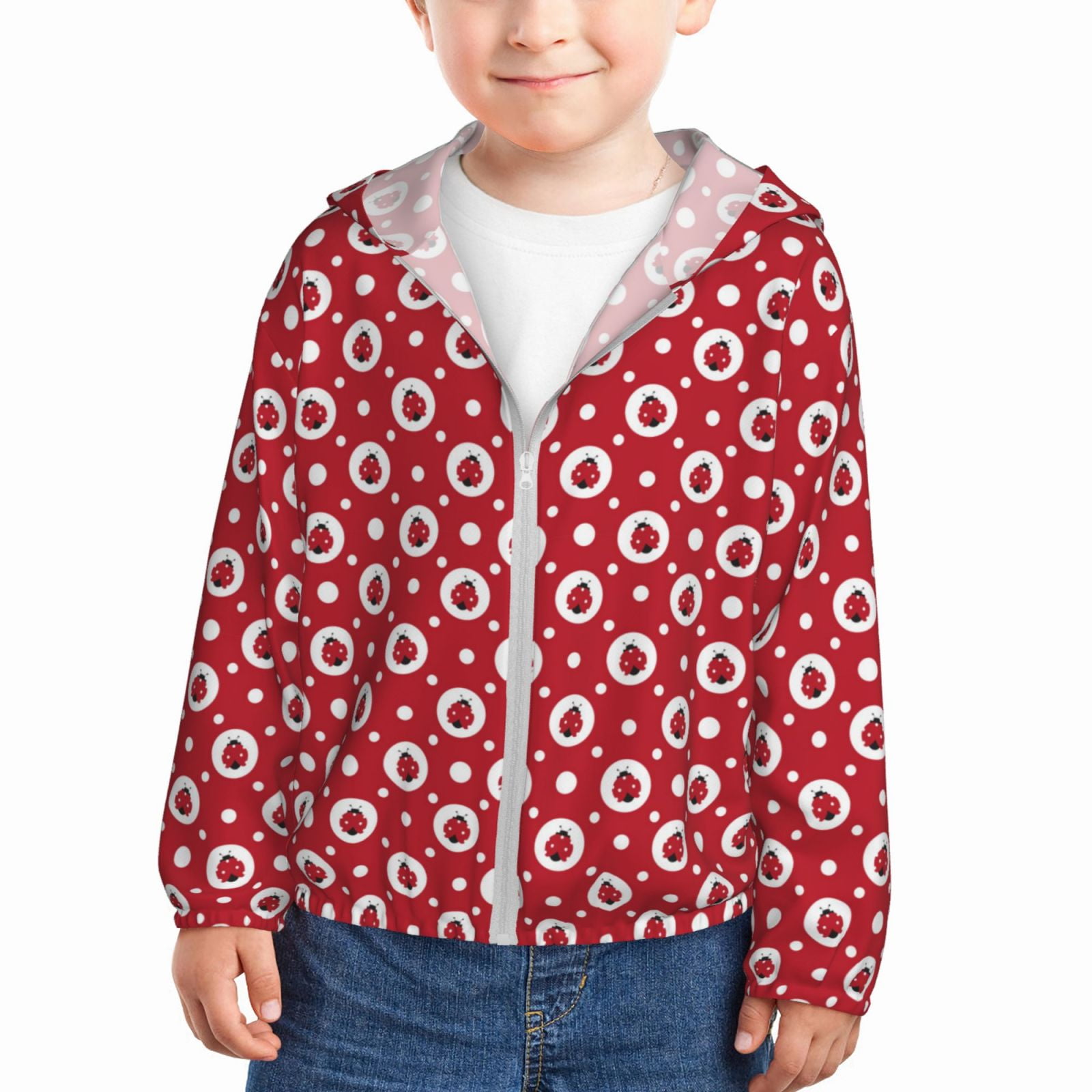 Kids Zip Up Hoodie for Girls Boys Toddler - Ladybugs And White Dots ...