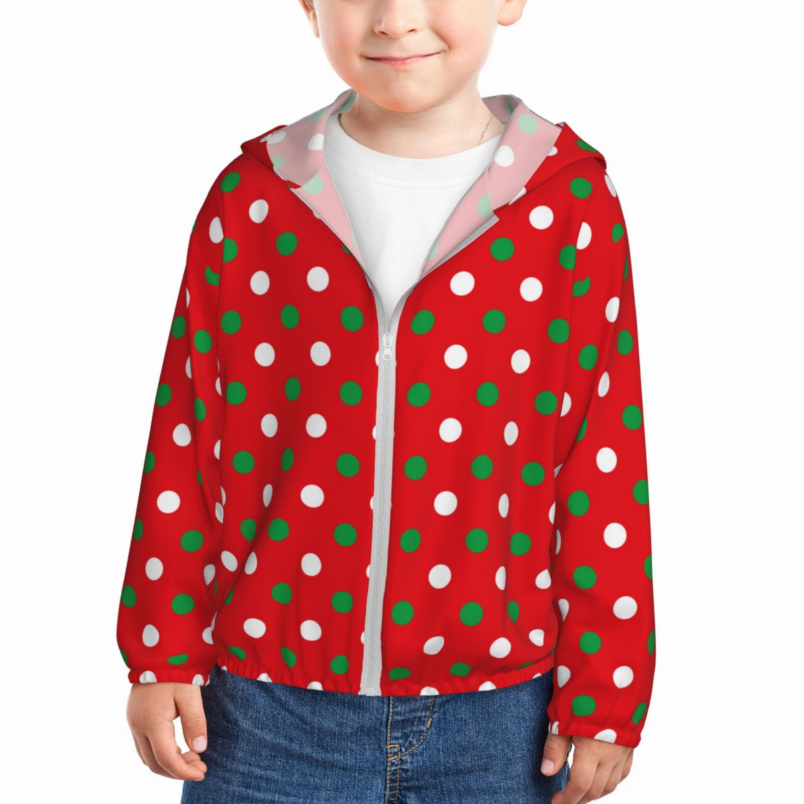 Kids Zip Up Hoodie for Girls Boys Toddler - White and Green Polka Dot Lightweight Long Sleeve 5T ...