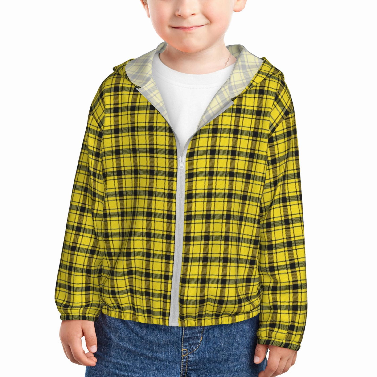 Kids Zip Up Hoodie for Girls Boys Toddler - Yellow Checkered Plaid Lightweight Long Sleeve 18M ...