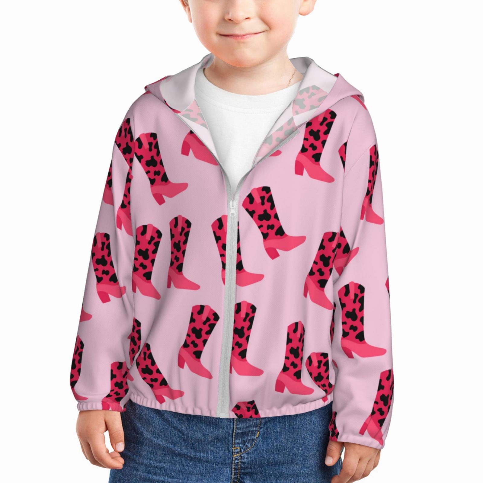 Kids Zip Up Hoodie for Girls Boys Toddler - pink cowgirl red boots Western Lightweight Long ...