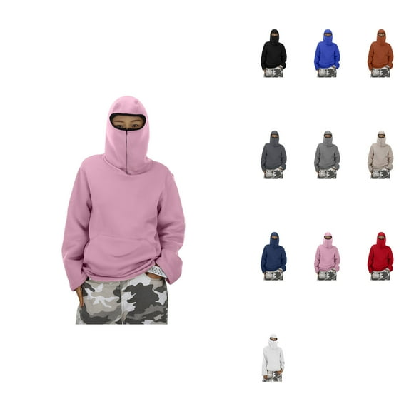 Kids' Zip-Up Hoodie with Built-In Face Mask, Soft Fleece Sweatshirt for ...