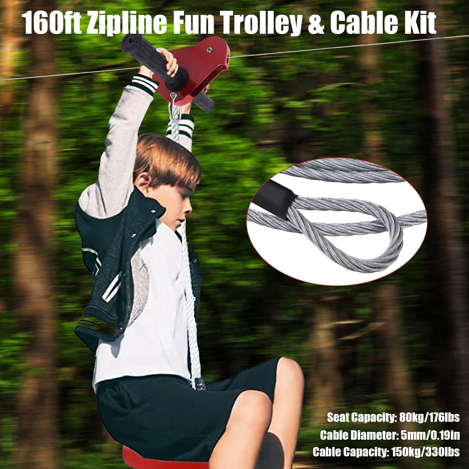 Kids Zipline Kit with Safety Features – 330 lbs Capacity, Stainless ...