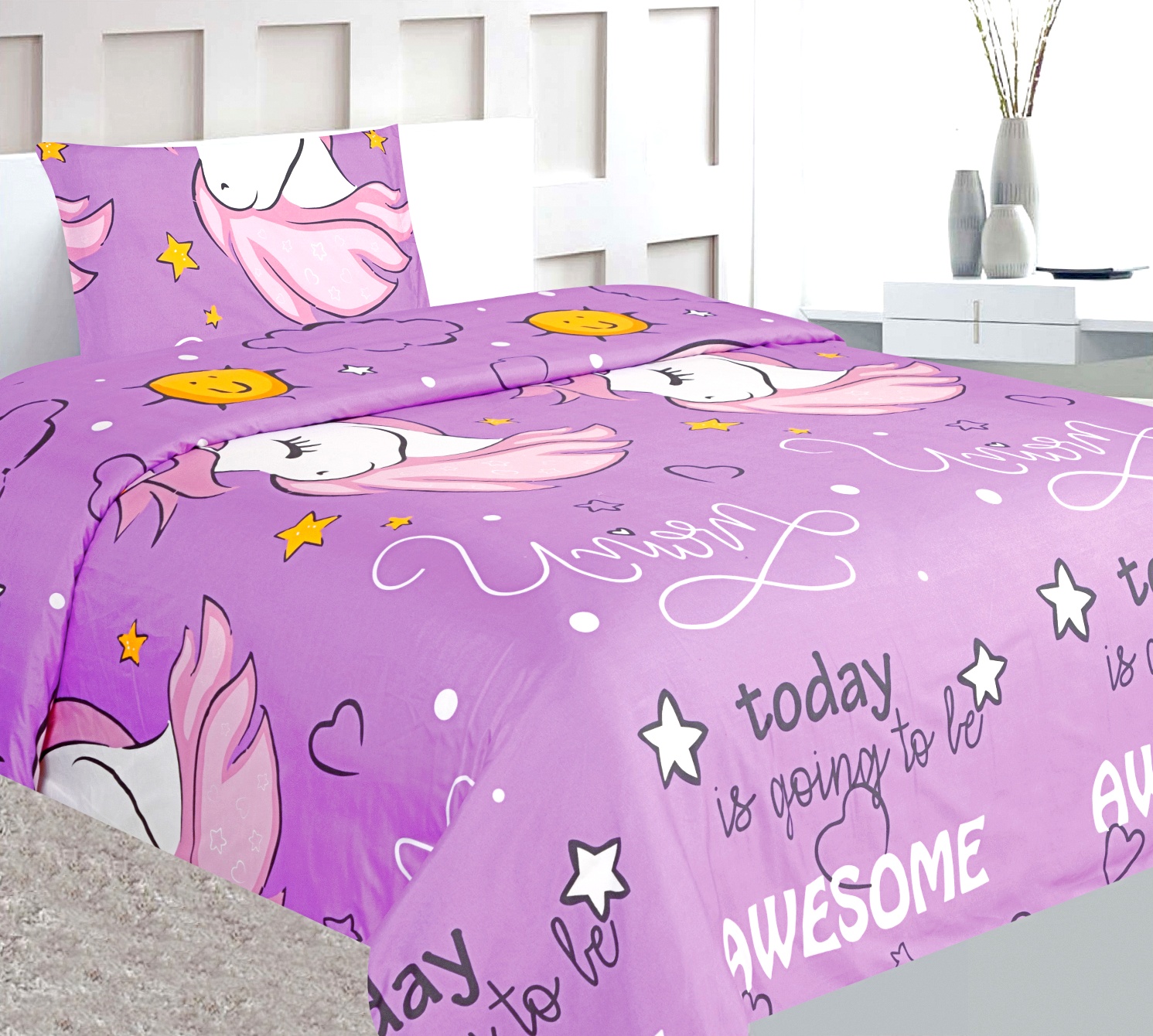 Twin Unicorn Lilac Bedding Sheet Set Printed Design Super Soft Multi ...
