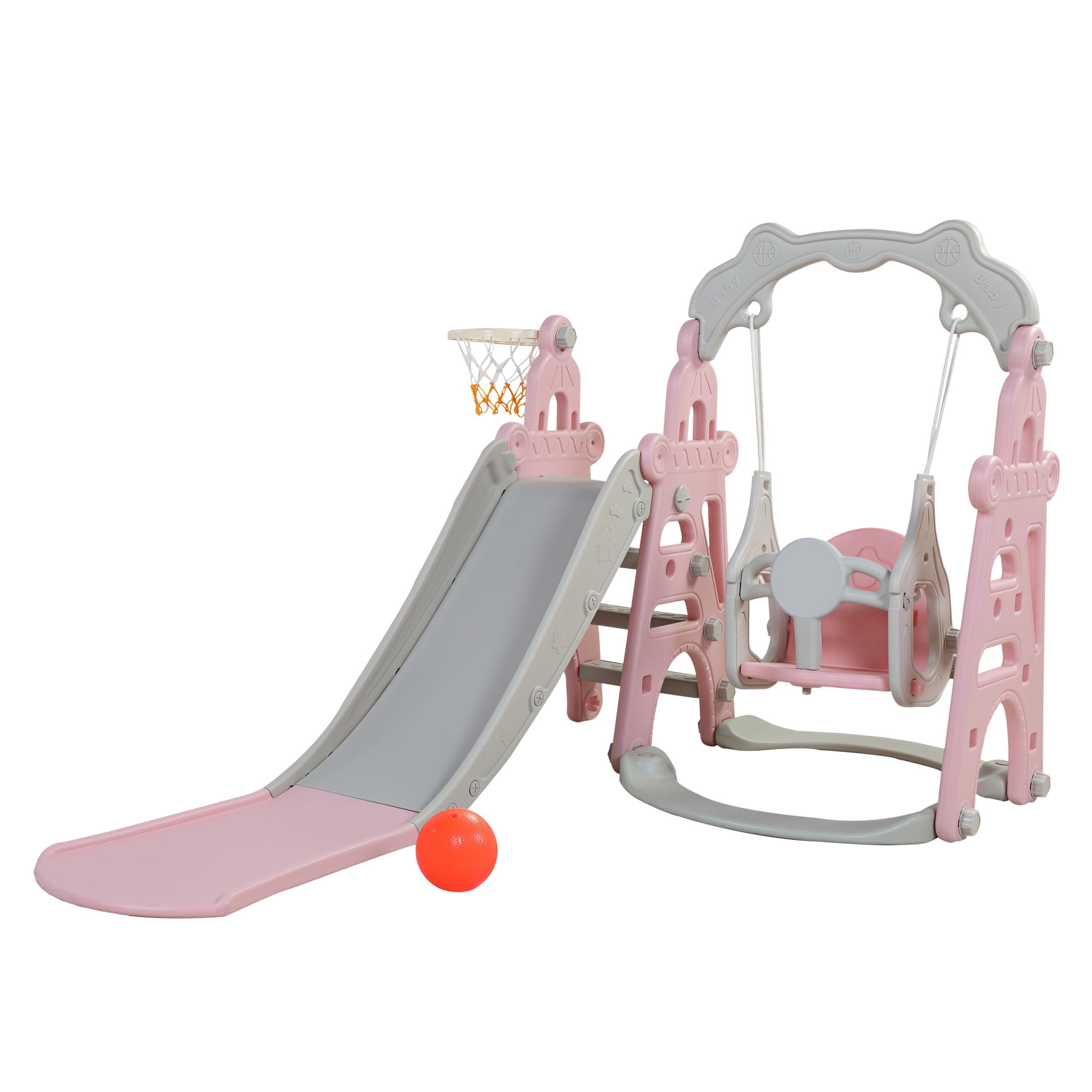 3-in-1 Baby Slide & Swing Set, Indoor/Outdoor Playground, Fun Playset ...